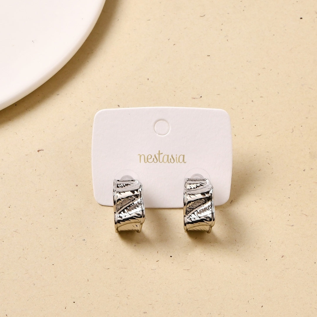 Jewellery Online - Premium Sculpted Waves Hoops Silver | Nestasia