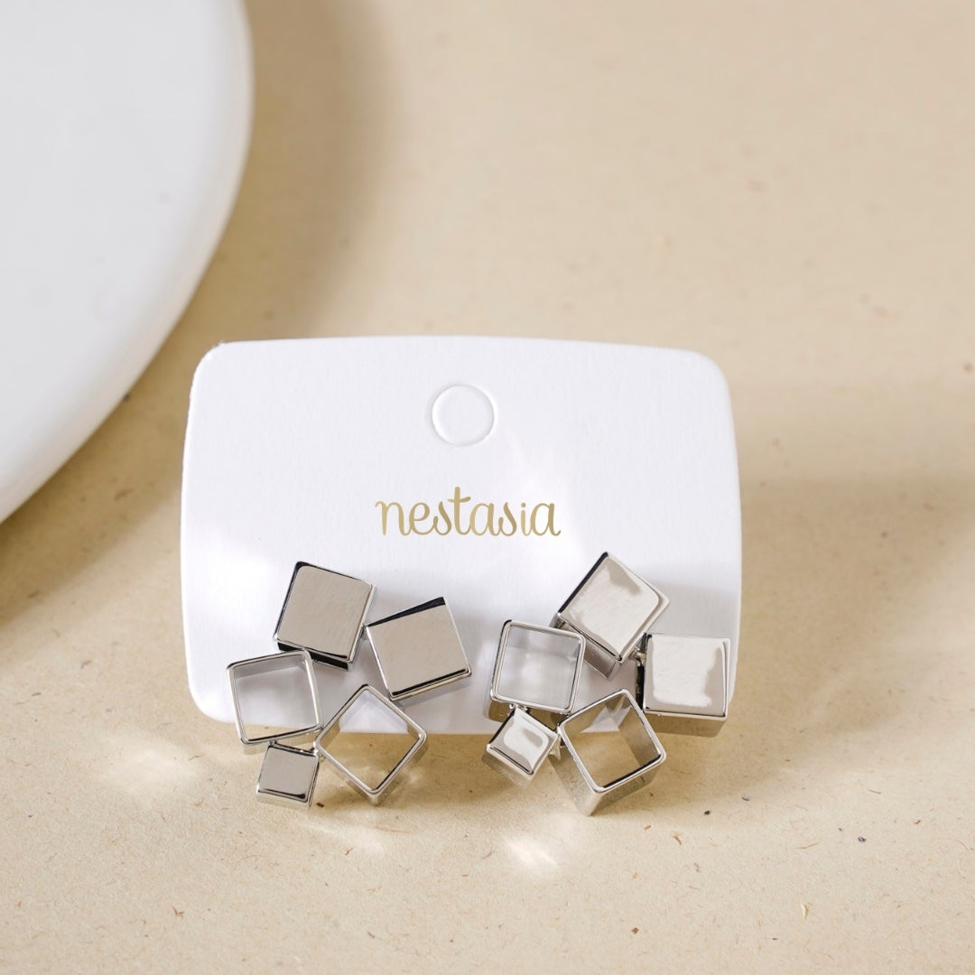 Jewellery Online - Premium Clustered Prism Studs Silver | Nestasia