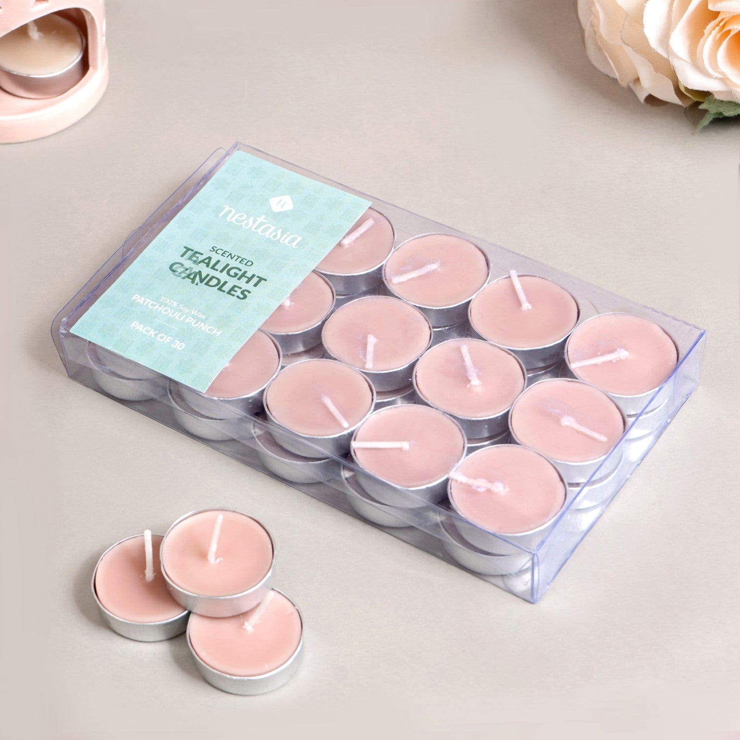 Set of 30 Patchouli Punch Aromatic Tealight Candles For Diffuser Online - Premium Candle | Nestasia