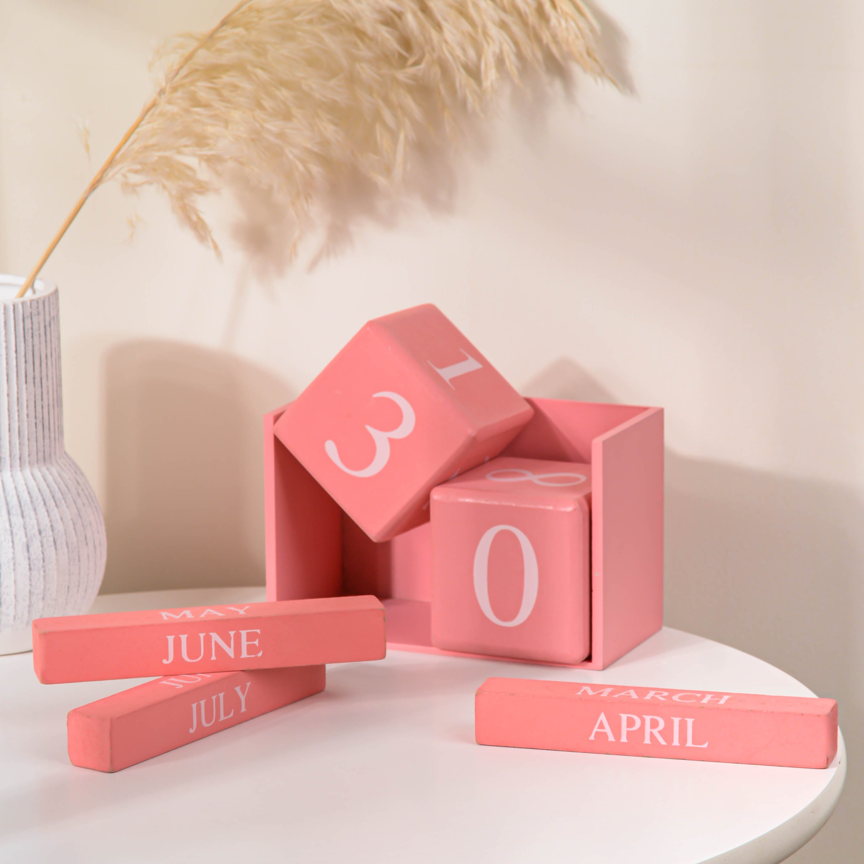 Pink Wooden Table Calendar Online - Premium Desk Organiser | Nestasia