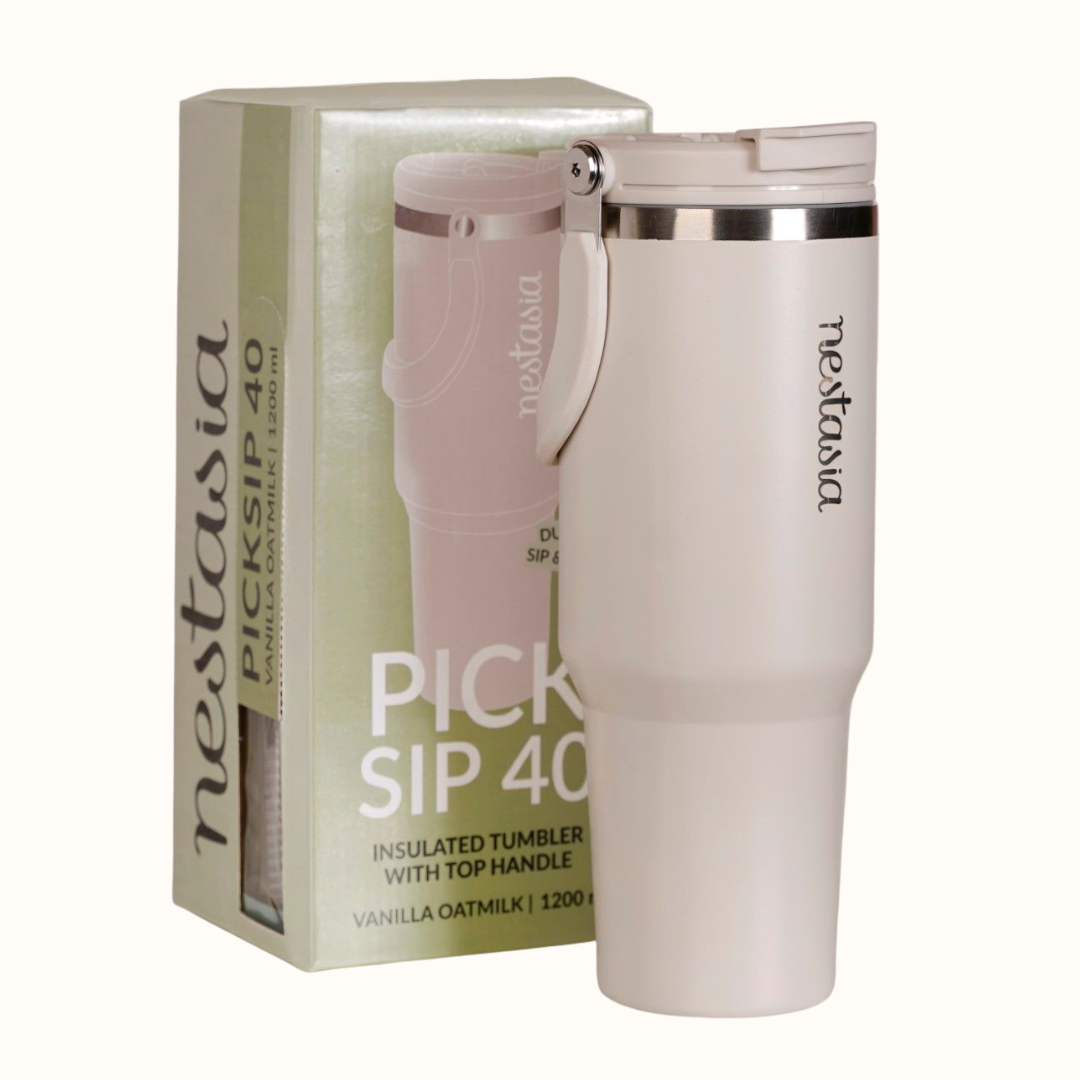 PickSip 40 Insulated Tumbler Bottle With Top Handle Vanilla Oatmilk ...