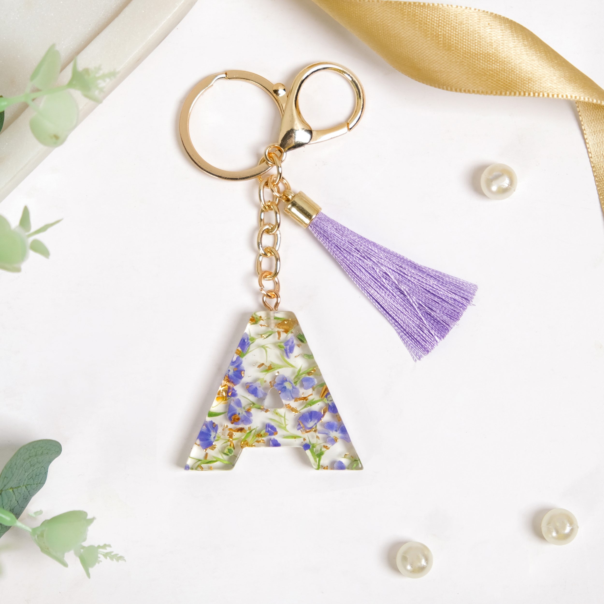 Lilac Dreams Alphabet A Resin Keychain Online - Premium Keychain | Nestasia
