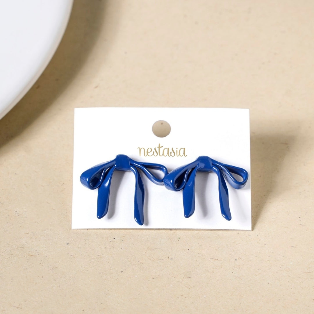 Jewellery Online - Premium Abstract Bow Blue Stud | Nestasia