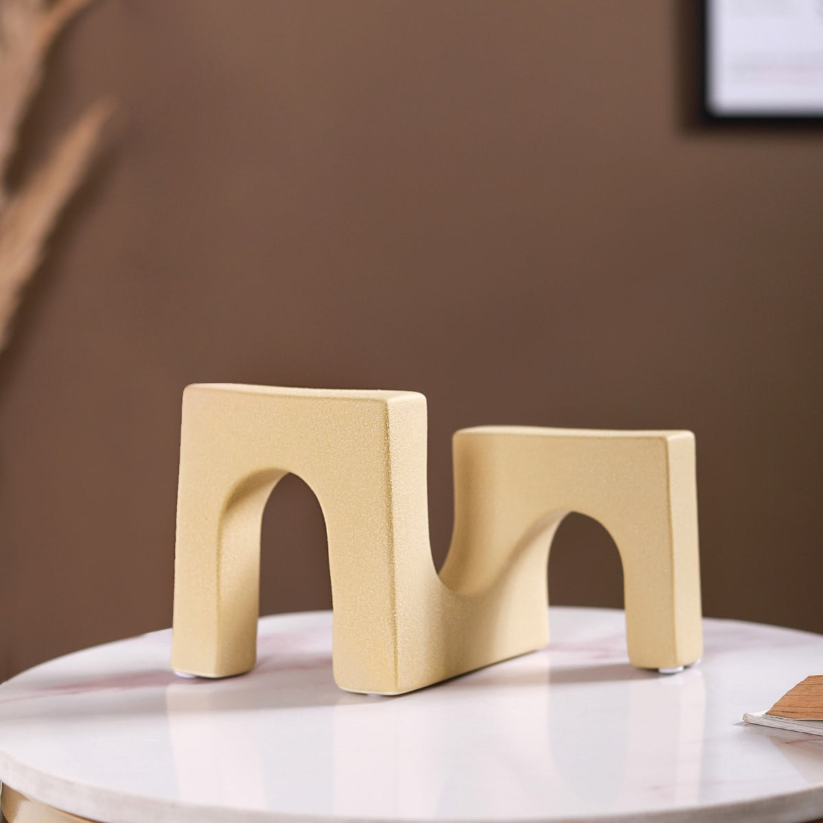 Frosted Building Three Doors Light Yellow Showpiece Online | Nestasia