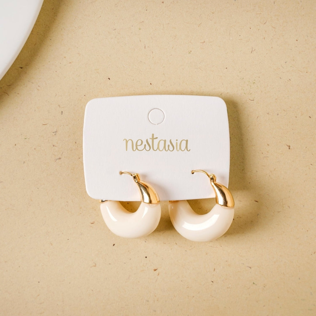 Jewellery Online - Premium Arc Huggie Hoops White | Nestasia