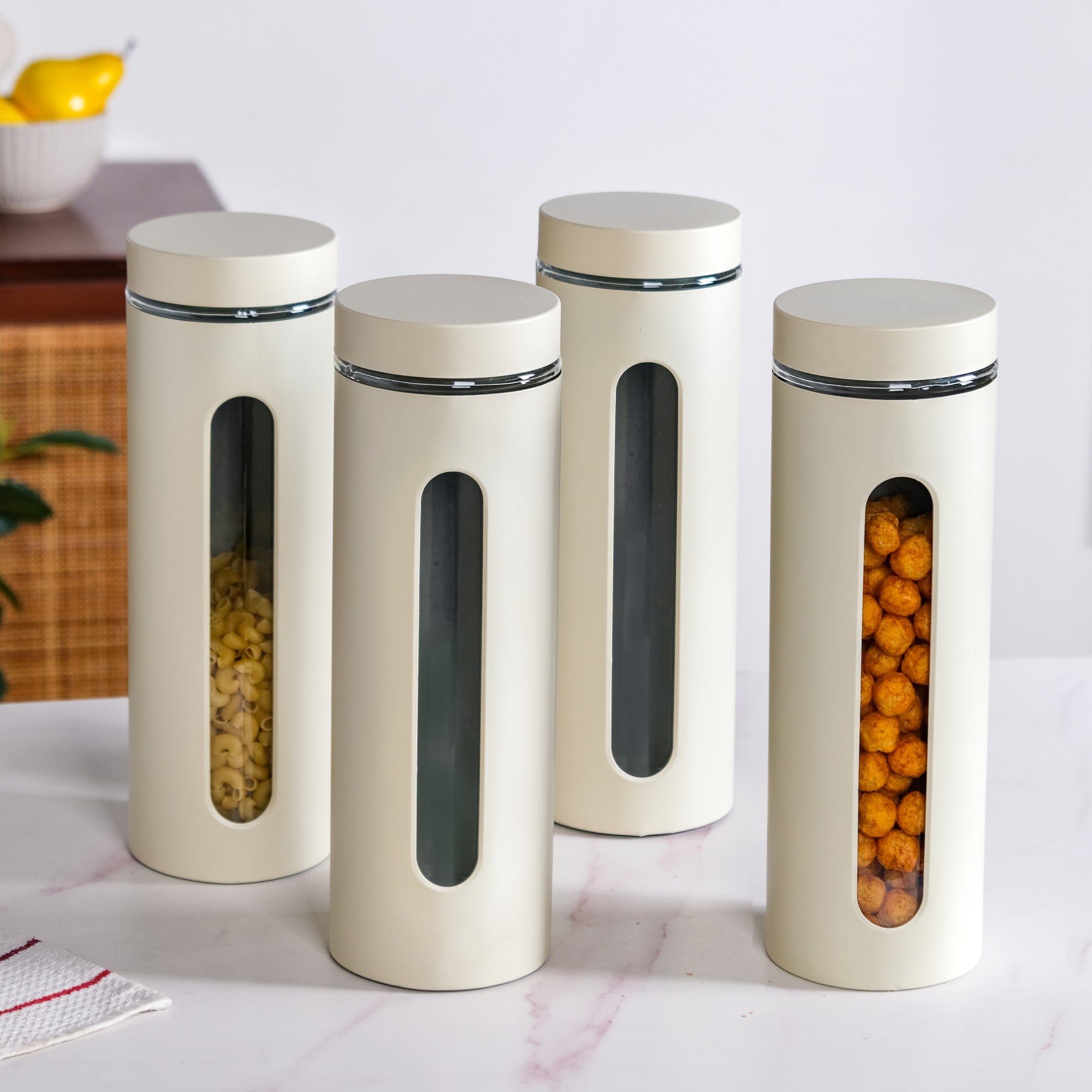 Beige Tall Kitchen Canister Set Of 4 2000ml Online - Premium Jar With ...
