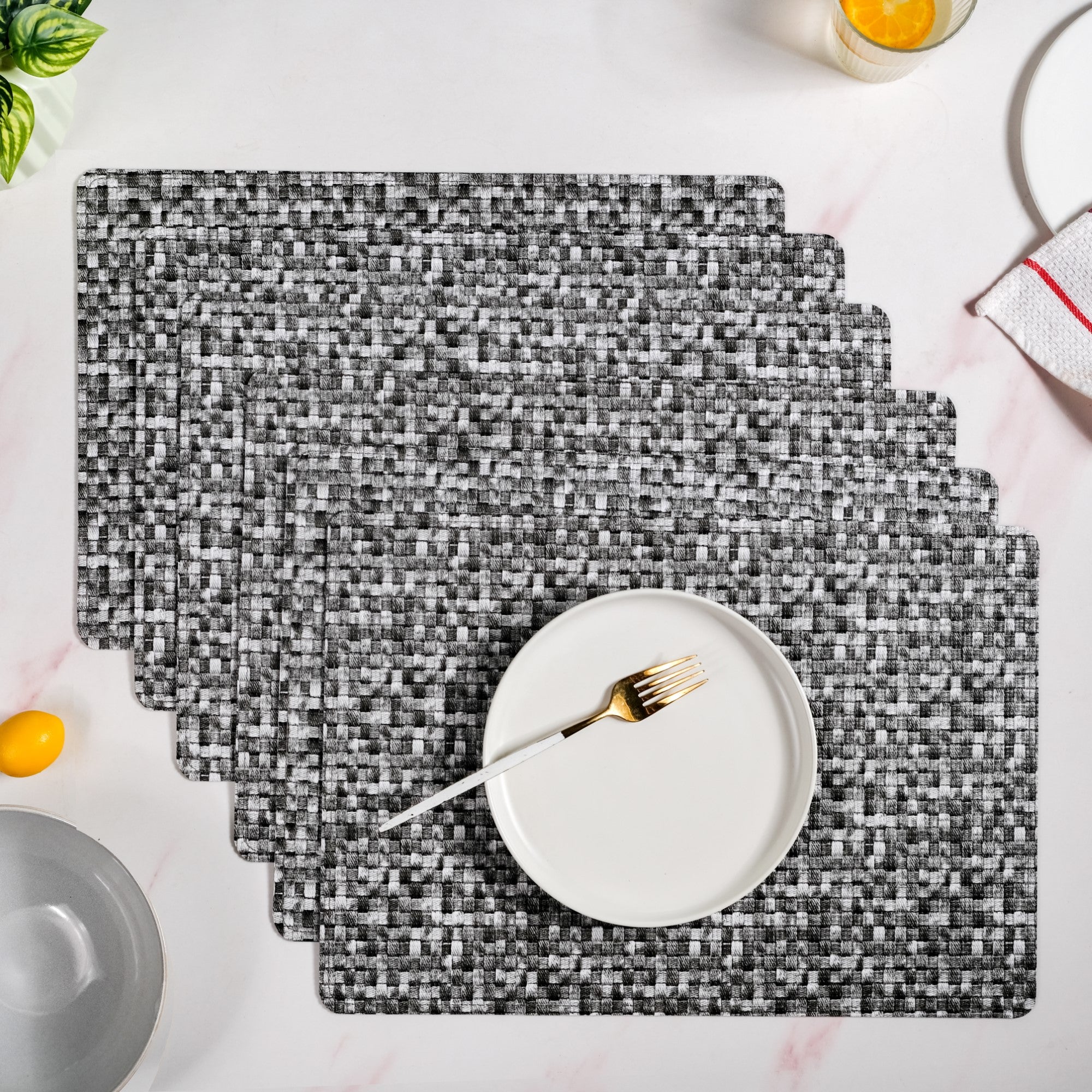 Black And White Intrecciato Weave Rectangular Table Mat Set Of 6 Online ...