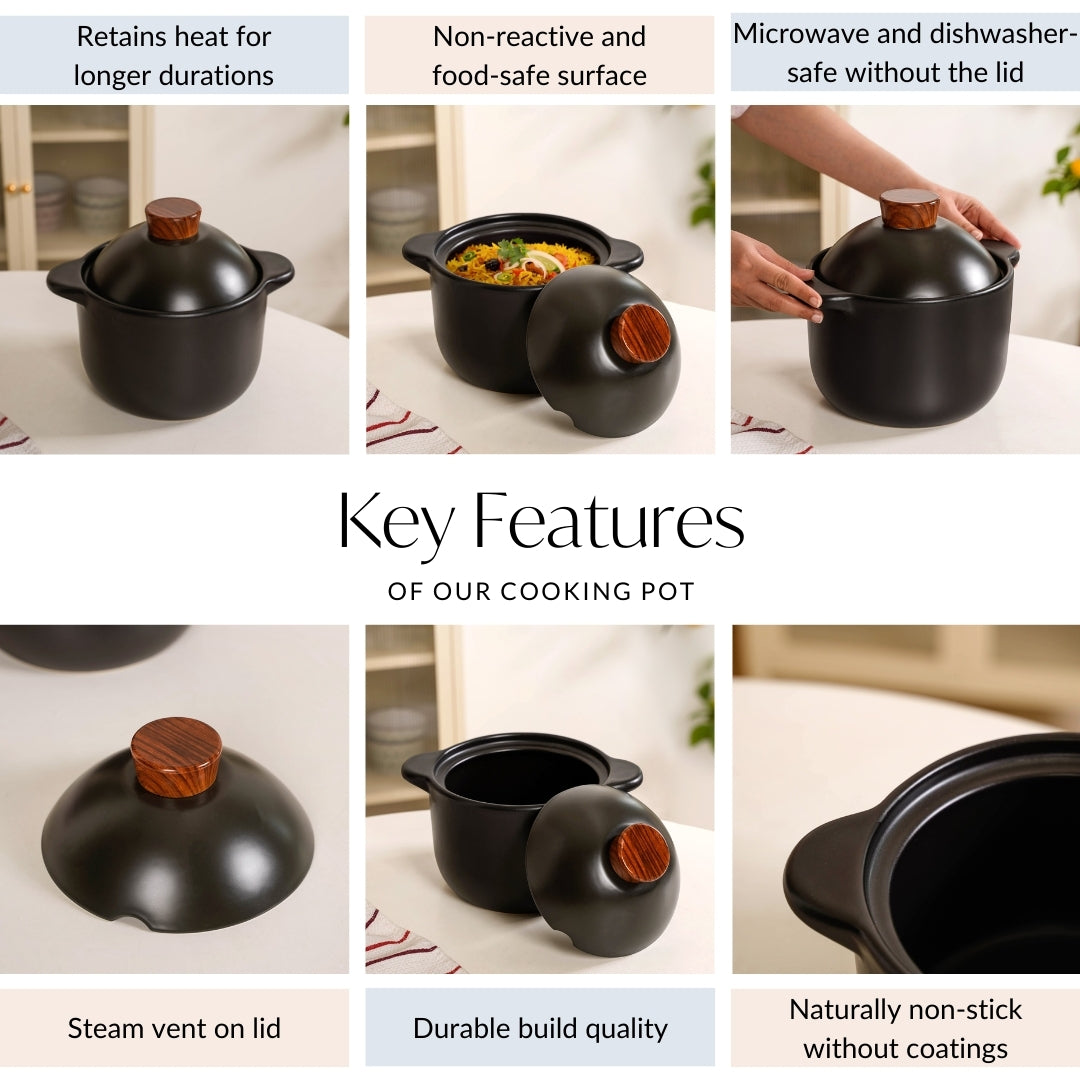 Maison Black Ceramic Cooking Pot With Lid 3700ml Online - Premium ...