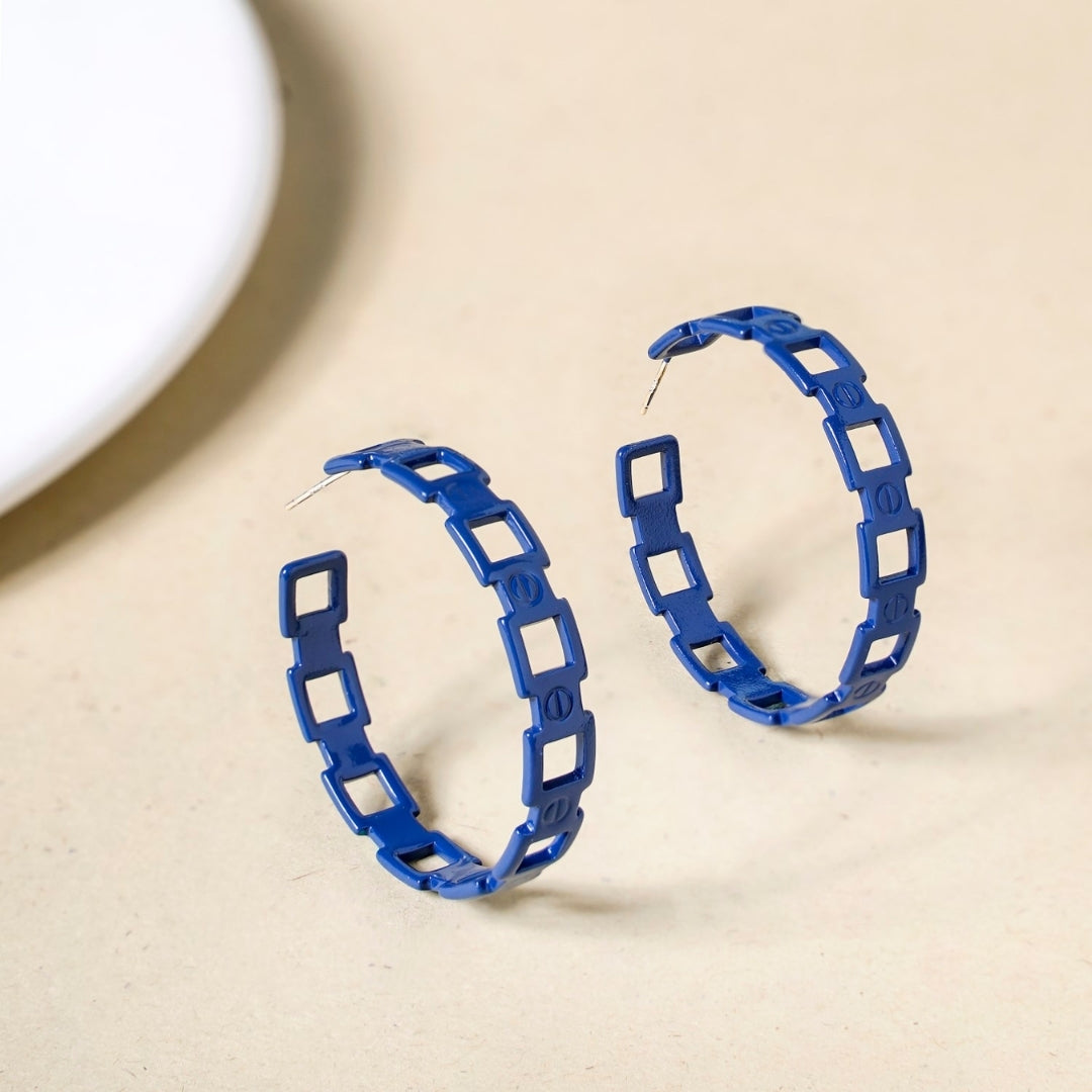 Jewellery Online - Premium Blue Chain Link Design Hoops | Nestasia