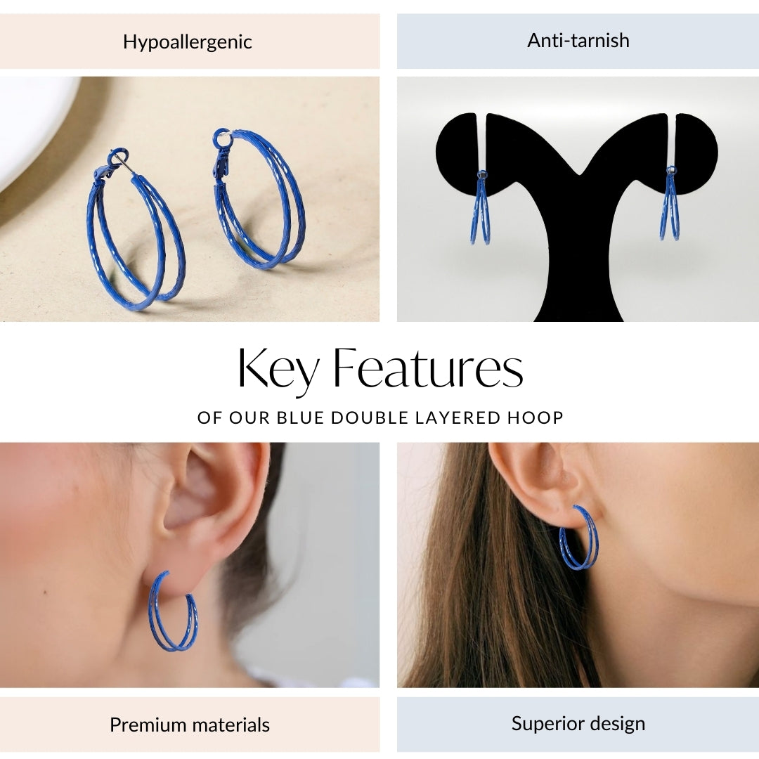 Jewellery Online - Premium Blue Double Layered Hoop | Nestasia