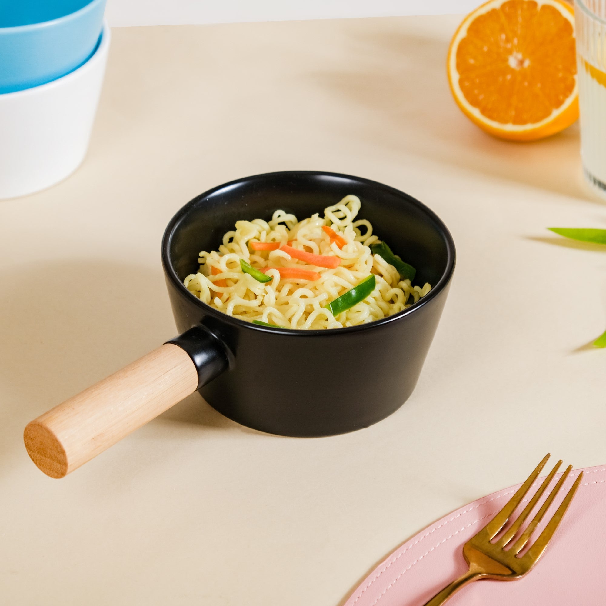 Ceramic Bowl With Handle Black 450 ml Online - Premium Bowl with Handle ...