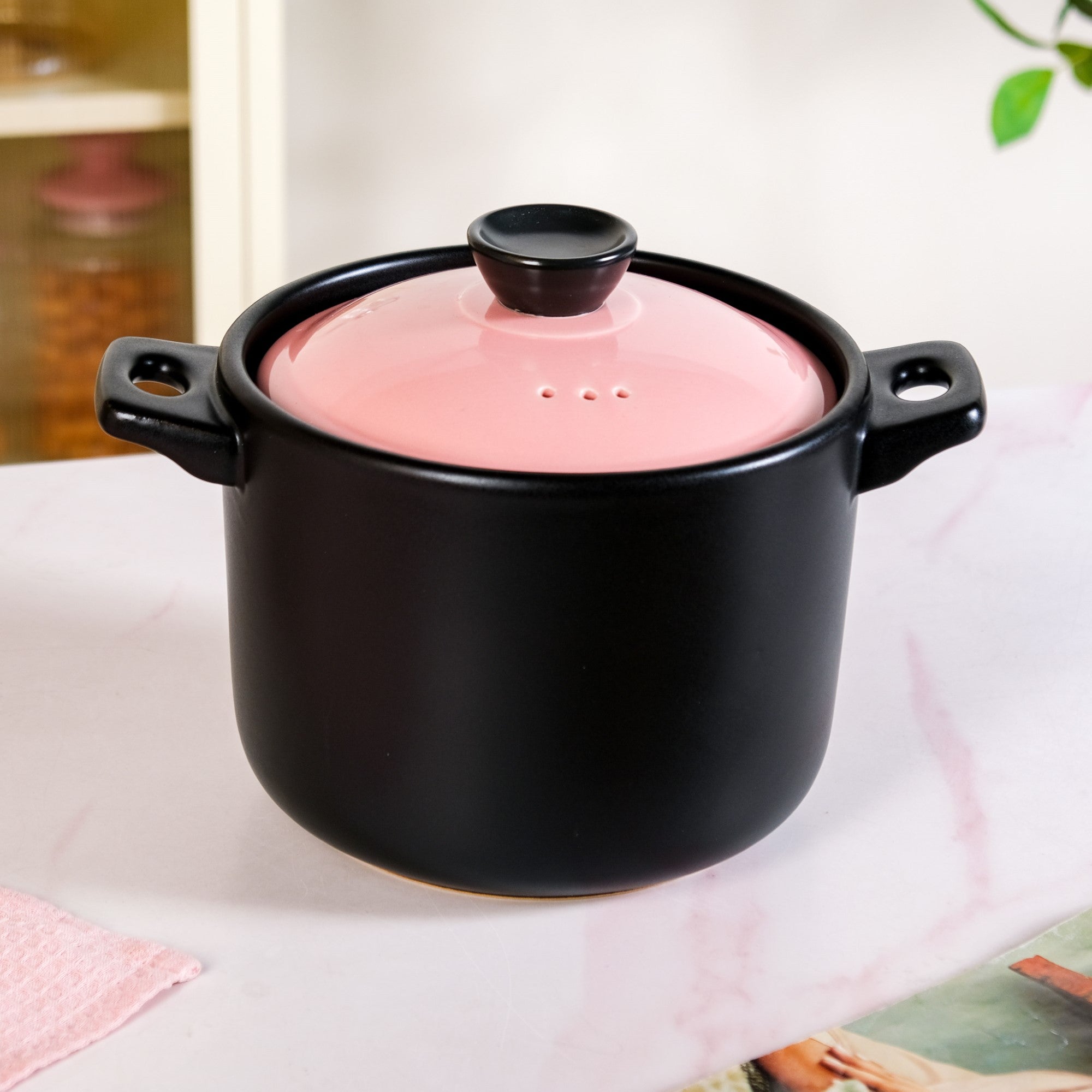 Flamora Ceramic Cooking Pot Pink Black 4700ml Online - Premium Cooking ...