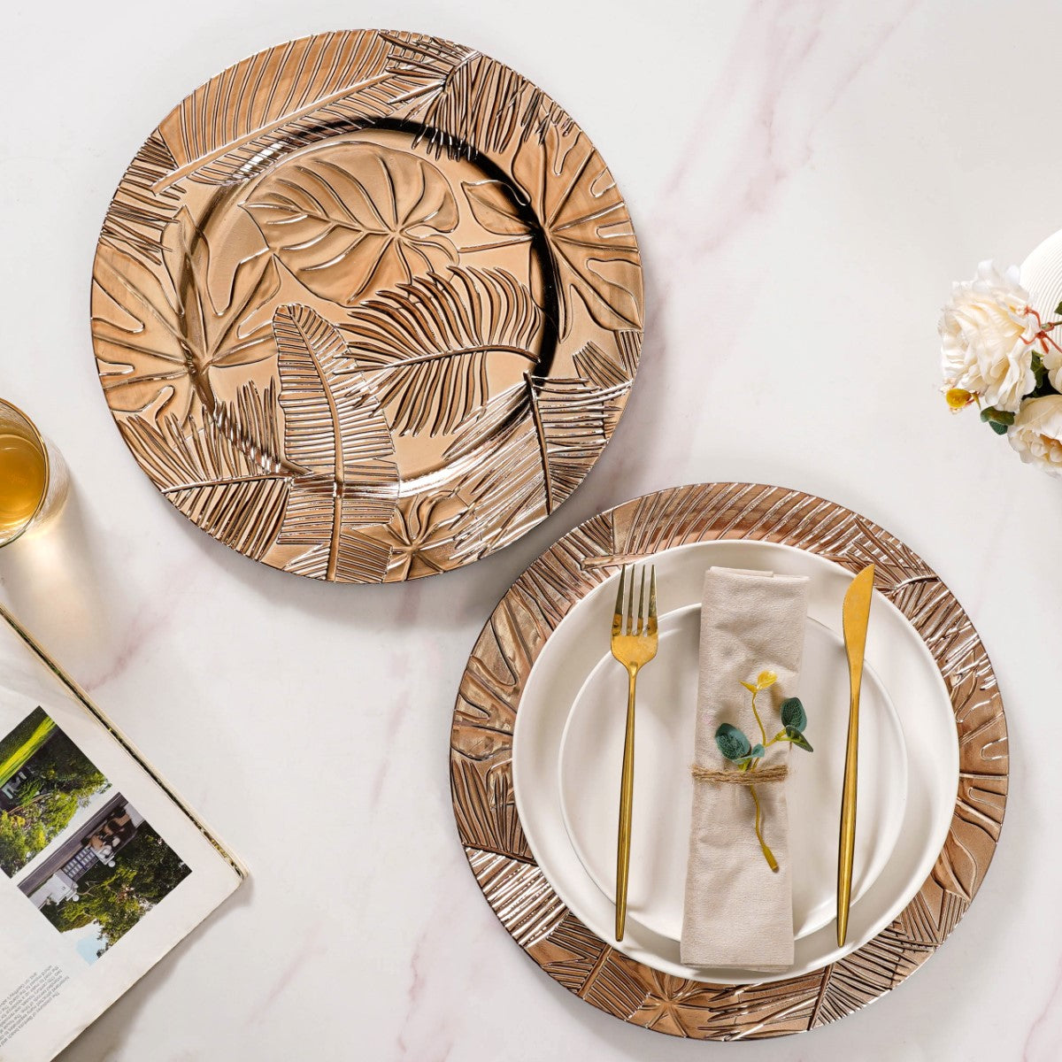 Leaf Embossed Charger Plate Set Of 6 12 Inch Online - Premium Charger ...