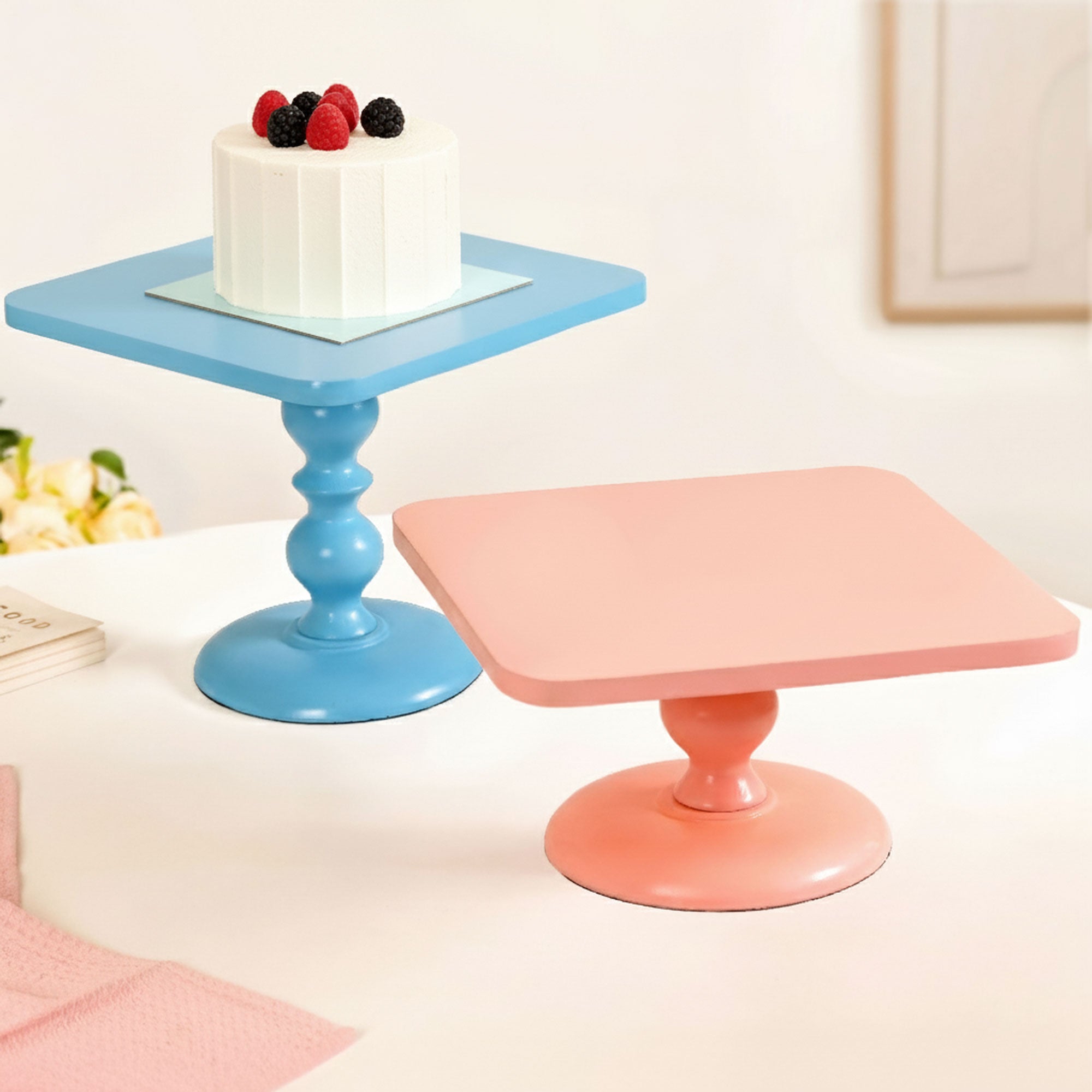 Colour Pop Square Riser In Peach And Blue Online - Premium Cake Stand ...