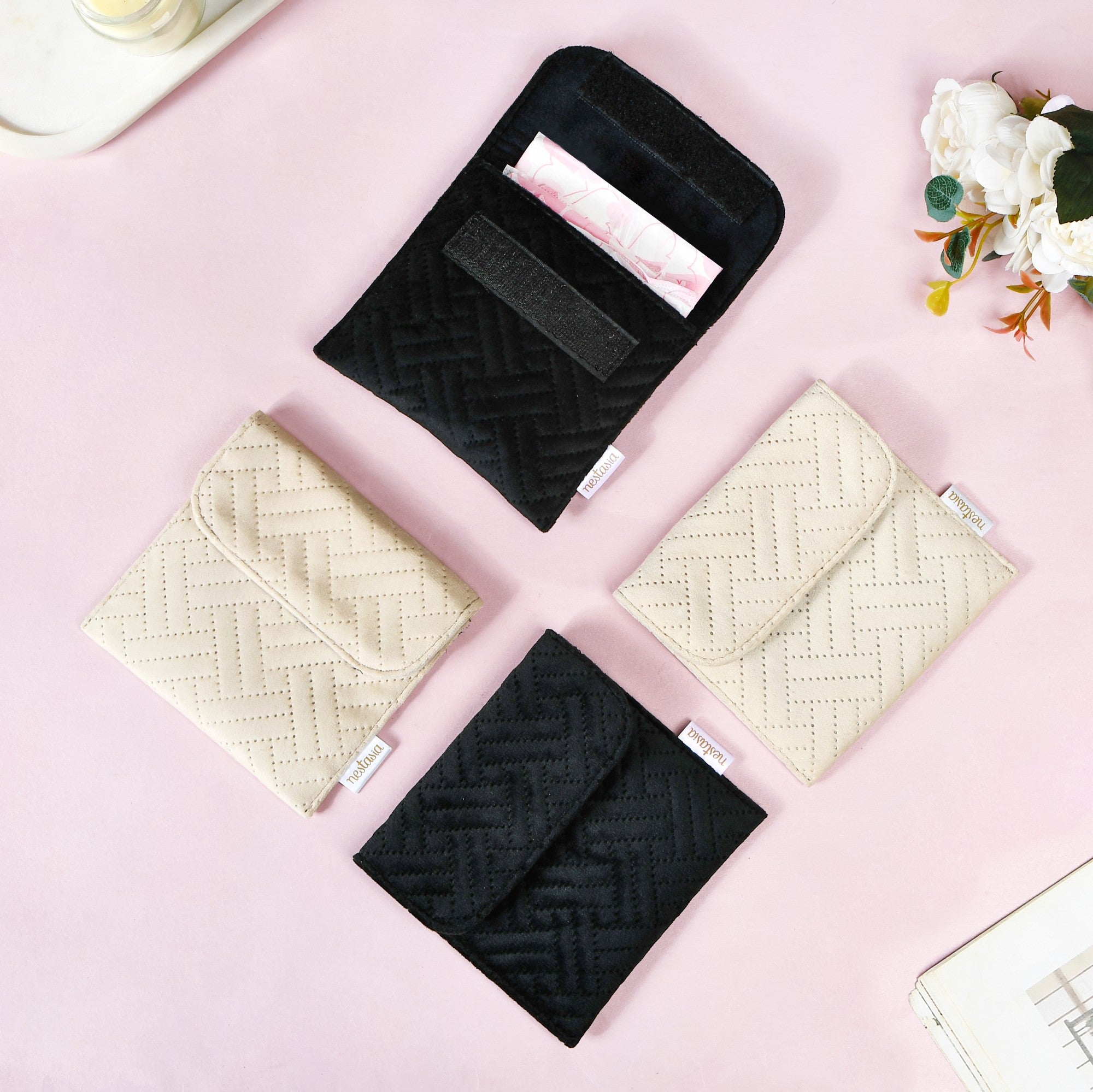 Compact Velvet Sanitary Napkin Pouch Set Of 4 Online - Premium Vanity ...