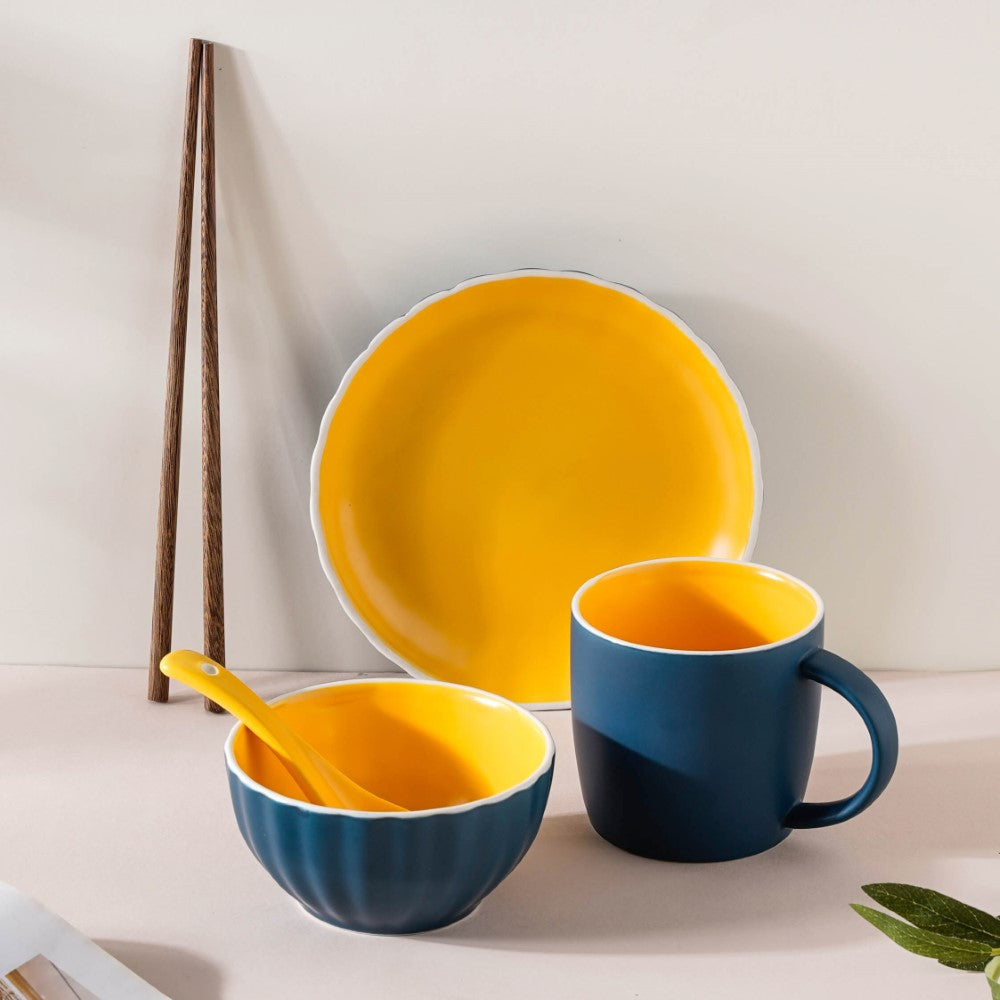 Chrome 5 Piece Blue Snack Set For 1 Online - Premium Dinner Set | Nestasia