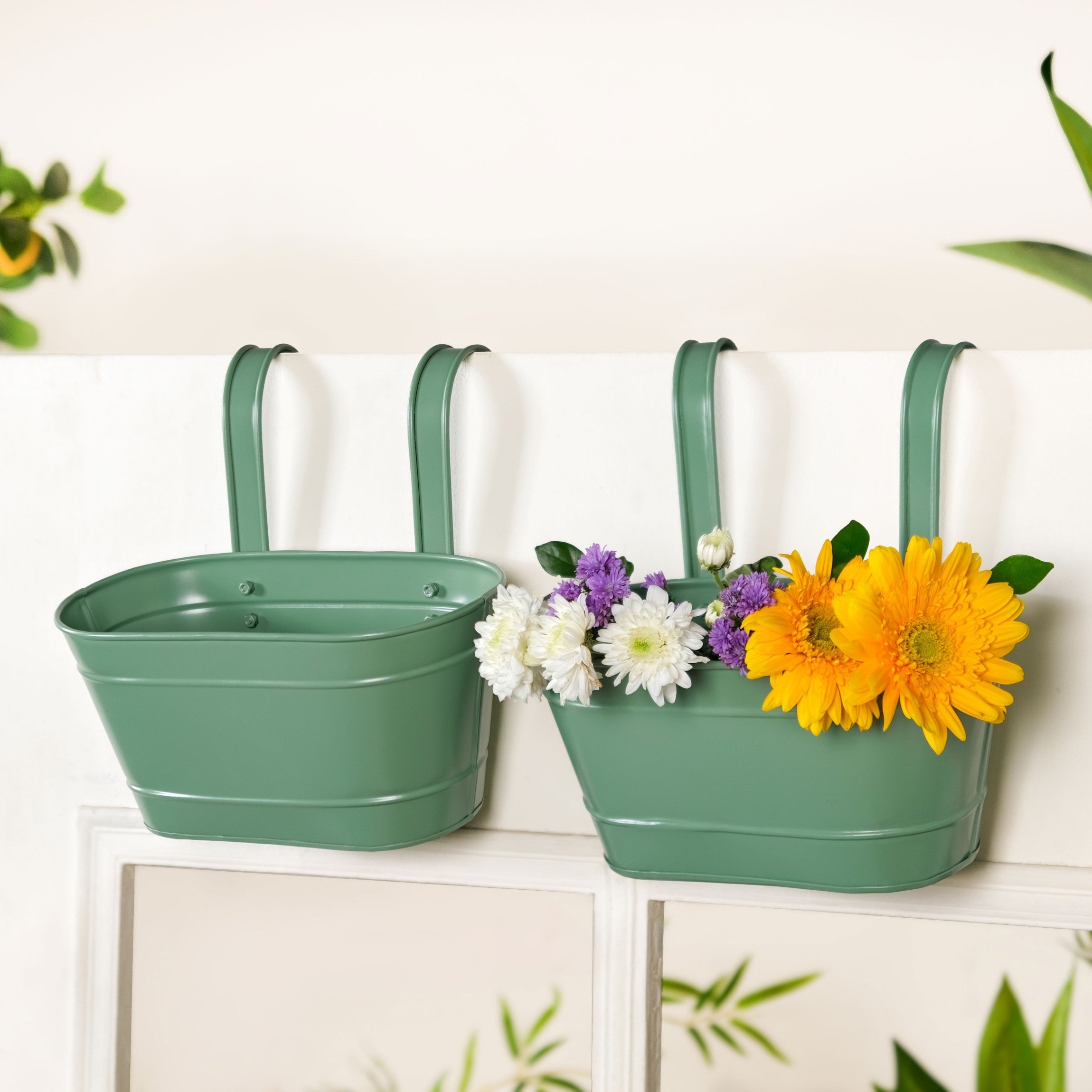 Urban Bloom Hanging Railing Planter Sage Green Set Of 2 Online ...