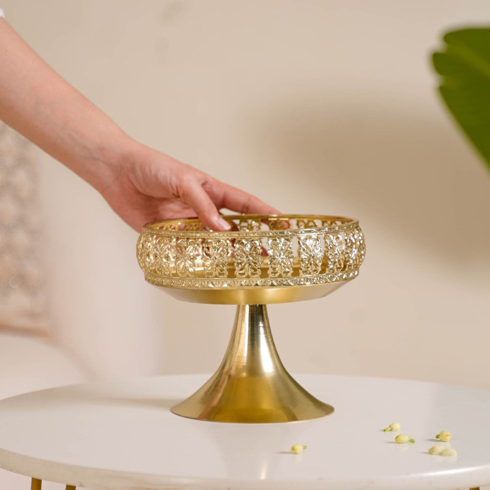 Small Gold Metal Bowl With Stand - Decorative Bowl With Stand | Nestasia