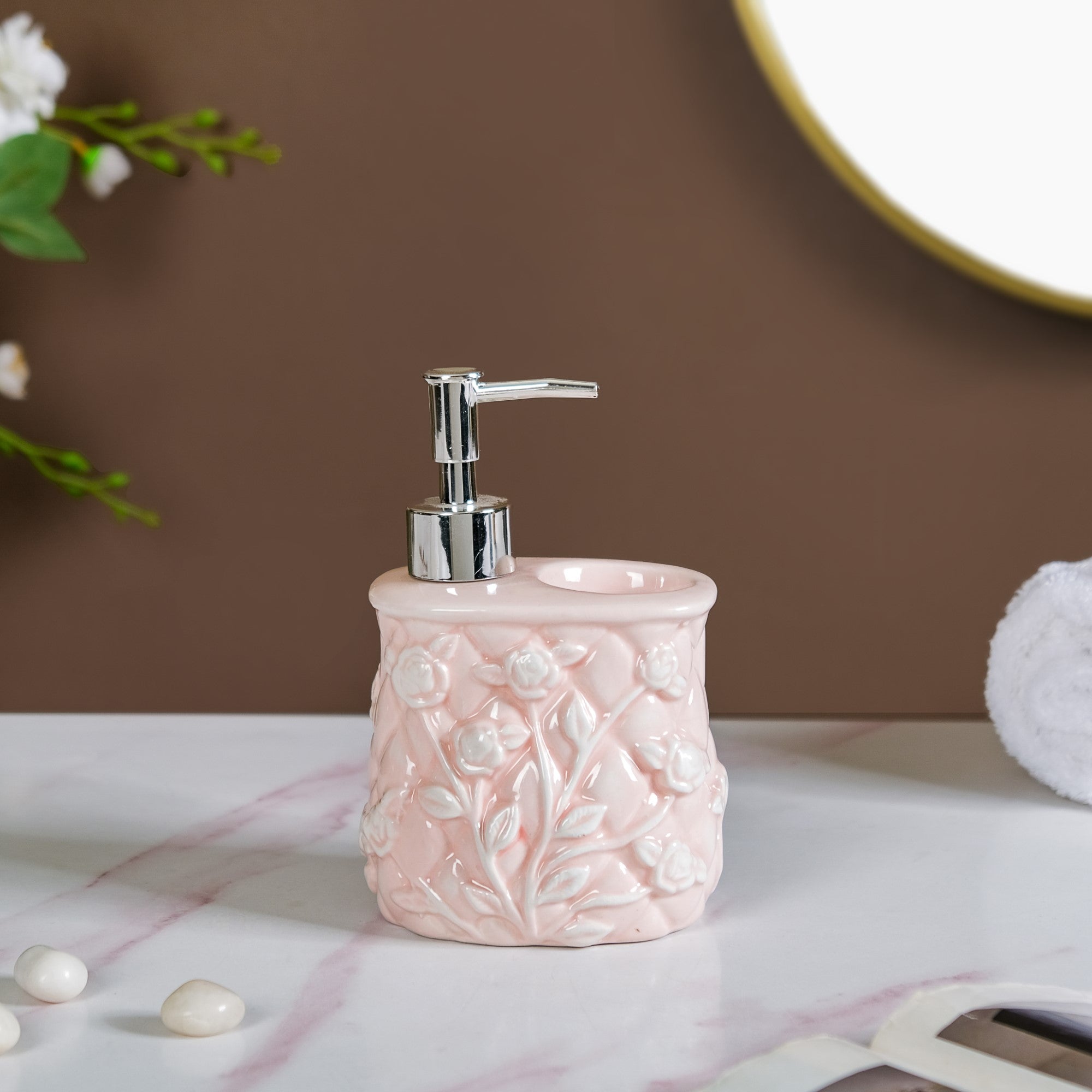Soft Girl Vintage Floral Ceramic Dispenser With Holder Pink Online ...