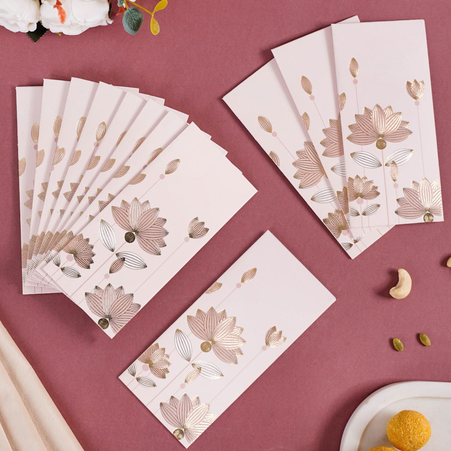 Gold Lotus Shagun Envelope Set Of 12 Pink Online - Premium Envelope ...