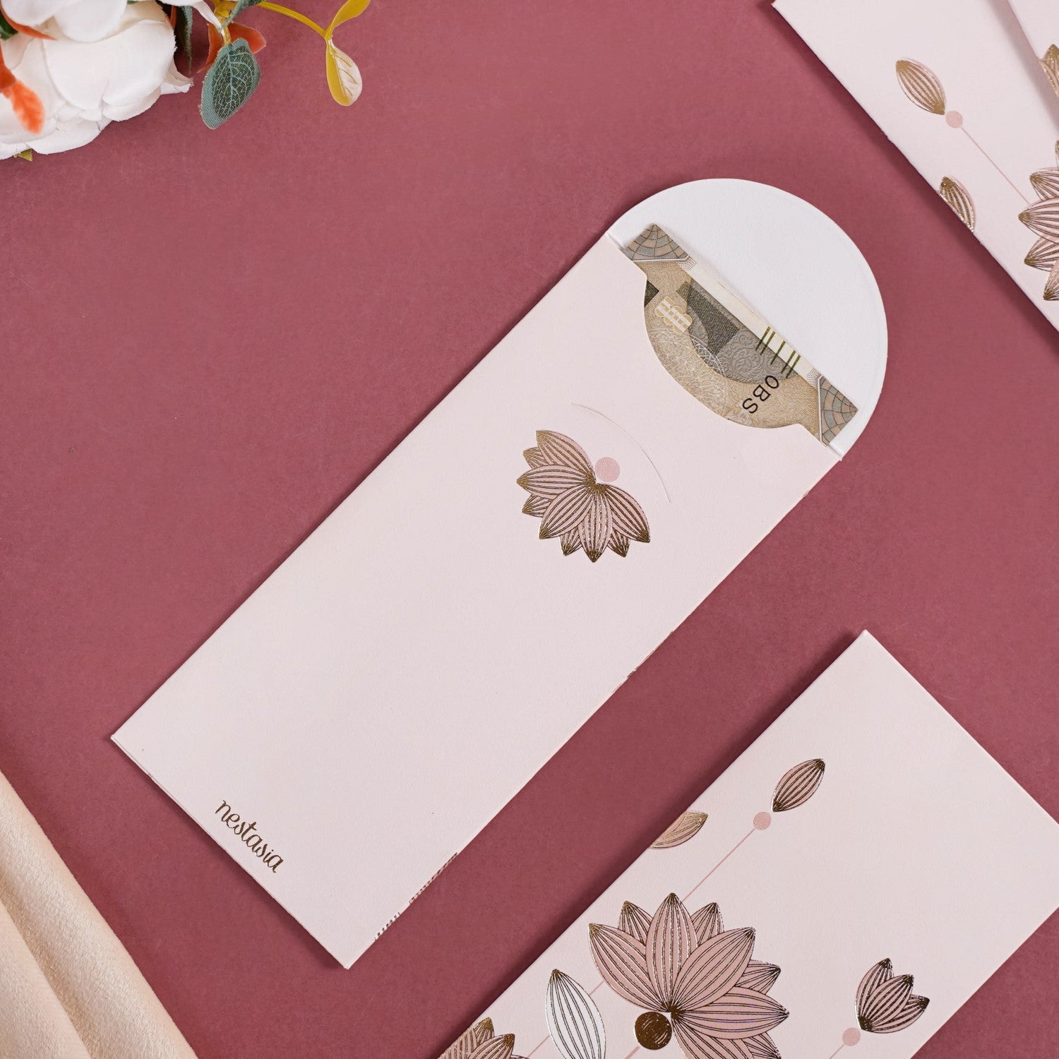 Gold Lotus Shagun Envelope Set Of 12 Pink Online - Premium Envelope ...