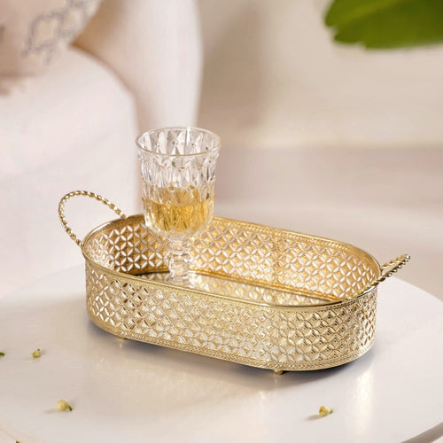 Small Square Metal Decorative Gold Mirror Tray Online | Nestasia