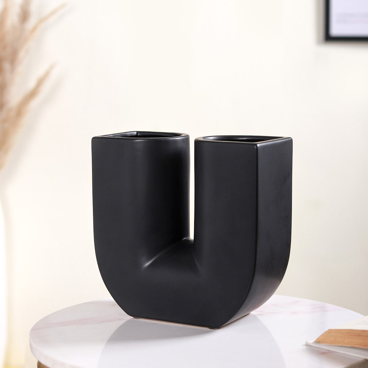Square U Shaped Black Vase Online - Unique Vases for Decor | Nestasia
