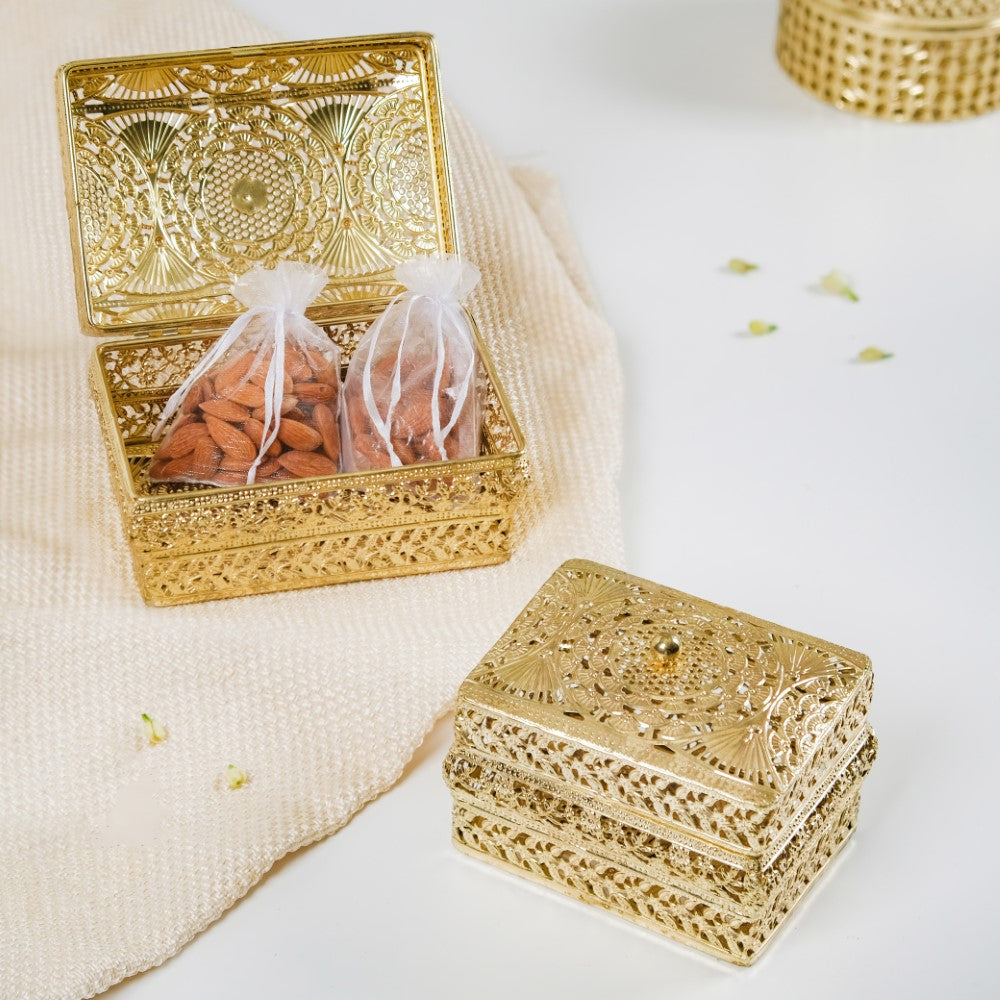 Gold Metal Boxes Online - Decorative Golden Square Box | Nestasia
