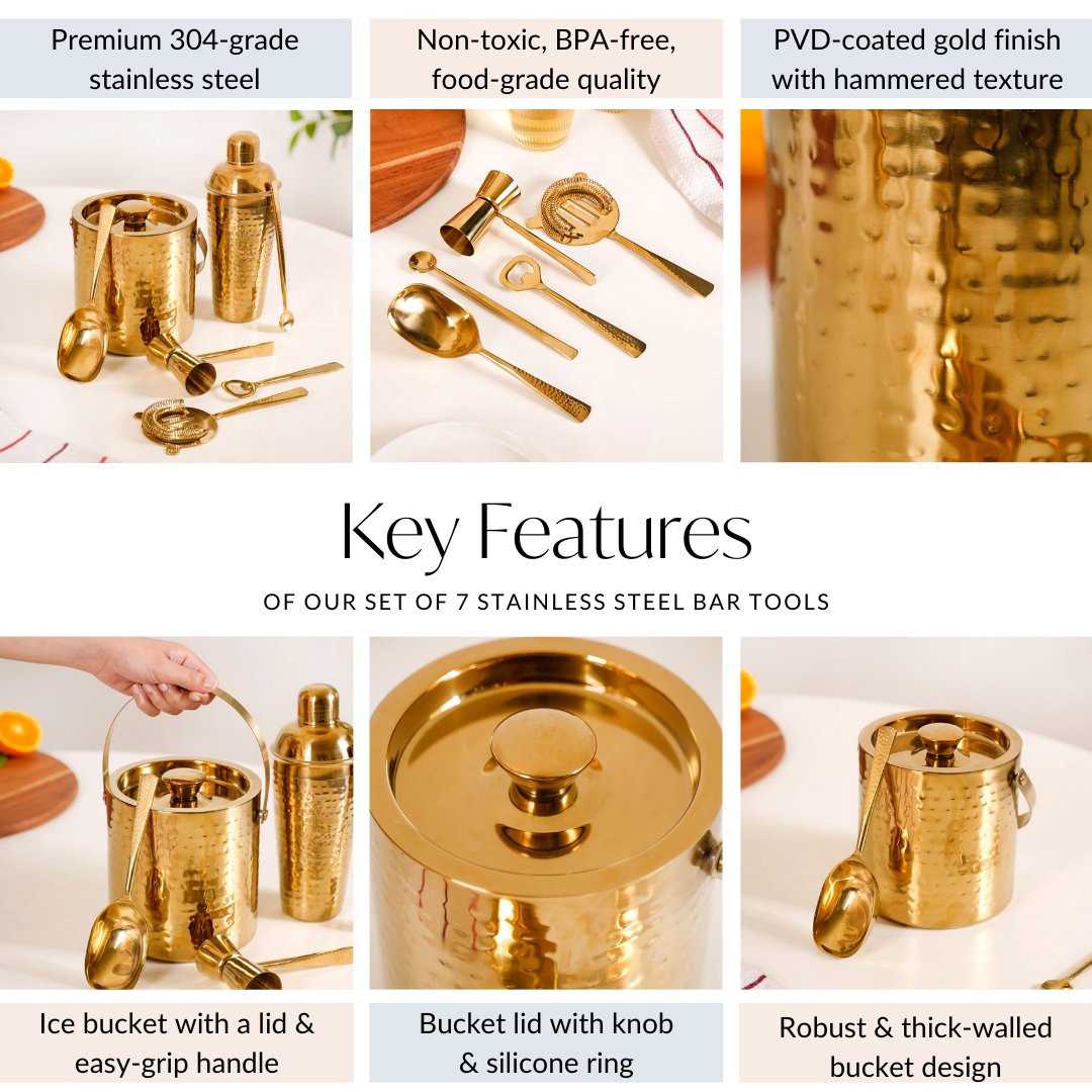Gold Hammered Texture Bar Tool Set Of 7 Online - Premium Bar Tool ...