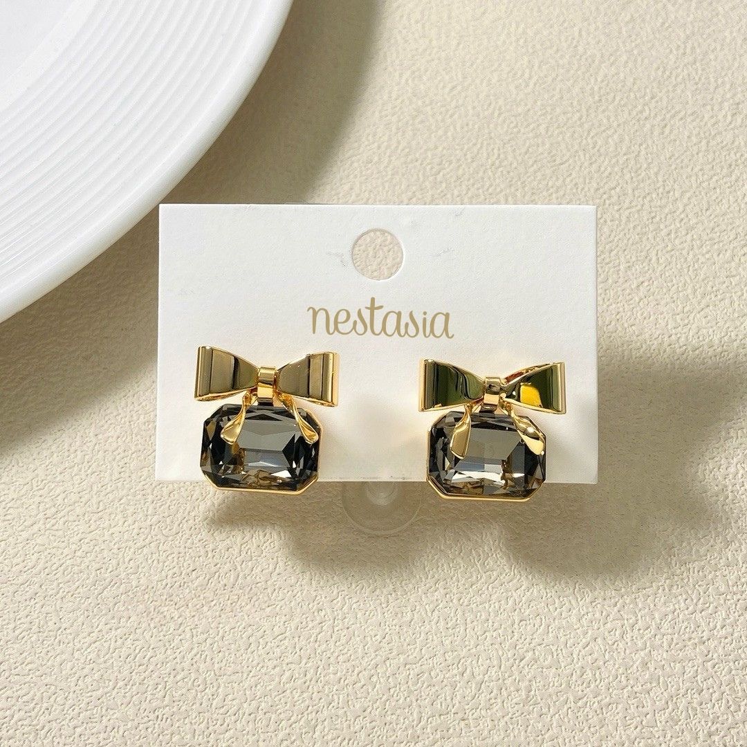 Jewellery Online - Premium Golden Bow Jeweled Studs | Nestasia