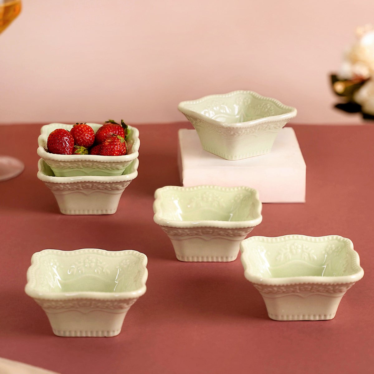 Pastel Vintage Square Dip Bowl Set Of 6 Green 60ml Online - Premium Dip ...