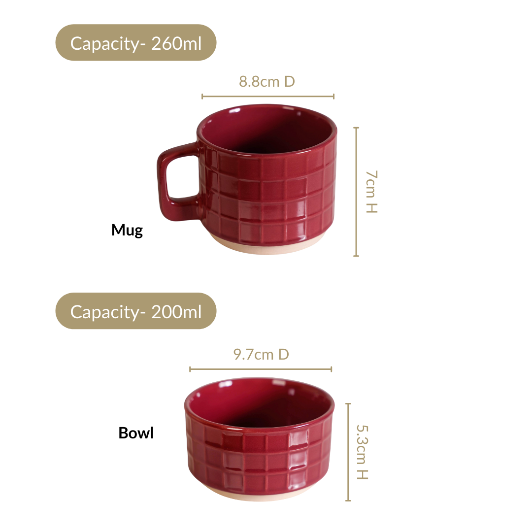 Stackable Ceramic Cup Bowl Set Of 4 Maroon Mint Online - Premium Coffee ...