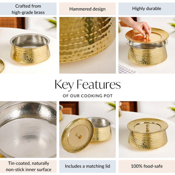 Hammered Pure Brass Biriyani Lagan With Lid 4000ml Online - Premium ...