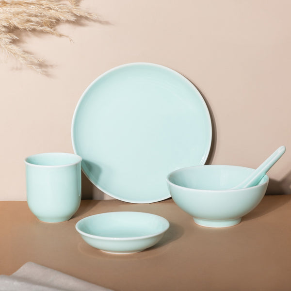 Mint Green Ceramic dinner set components For One