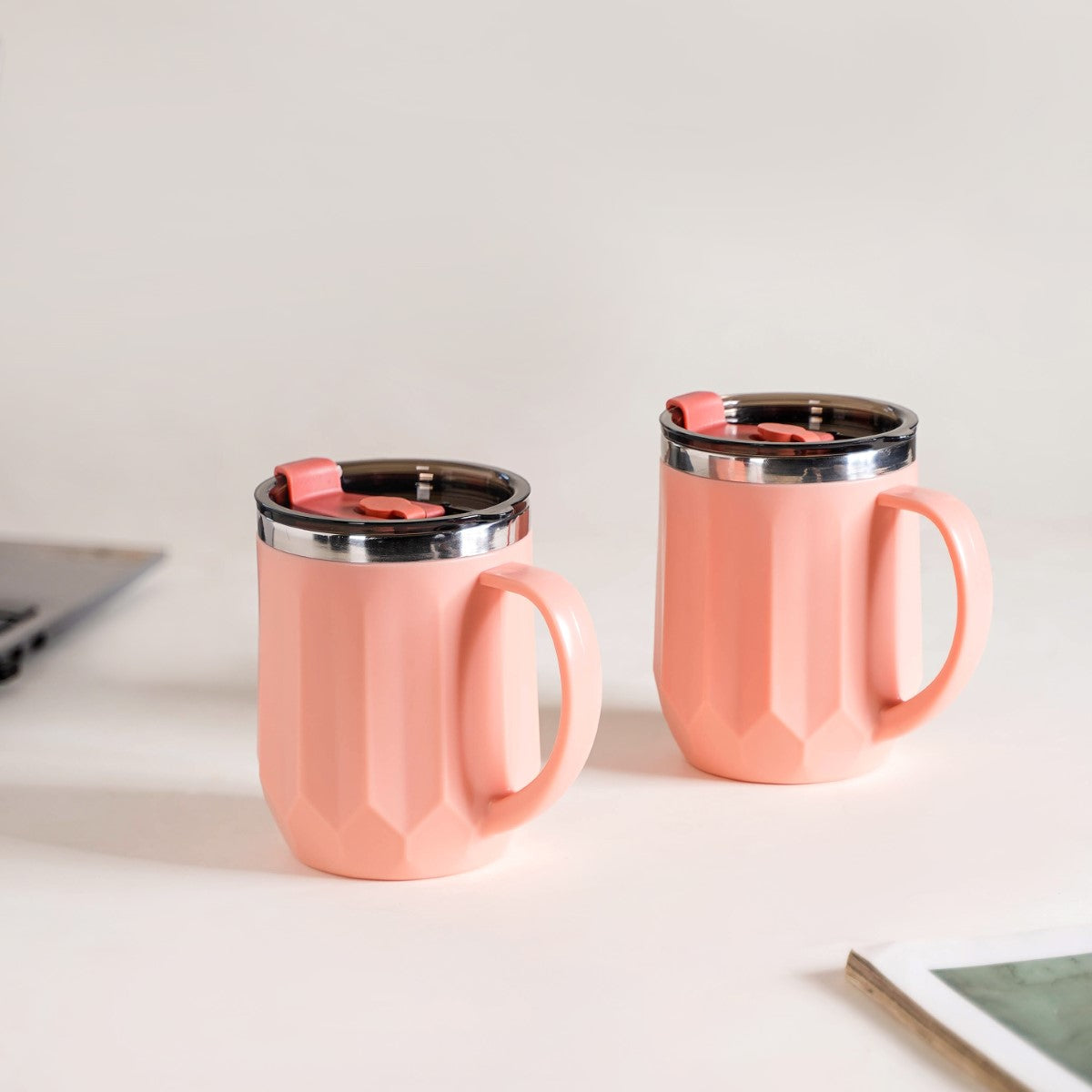 Stainless Steel Mug With Lid Set Of 2 Pink 400ml Online - Premium ...