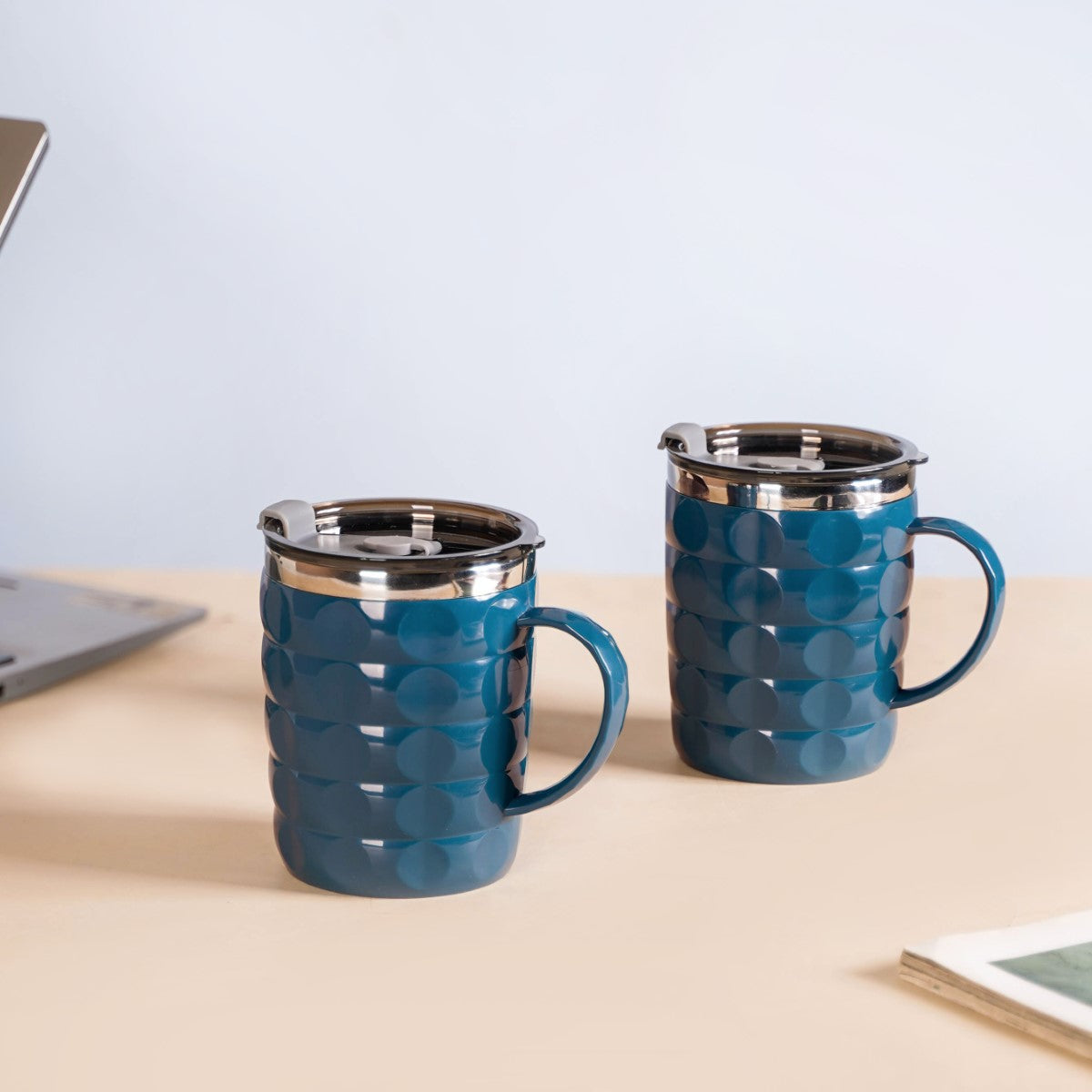 Blue Mug With Lid - Travel Mug With Lid Set of 2 | Nestasia