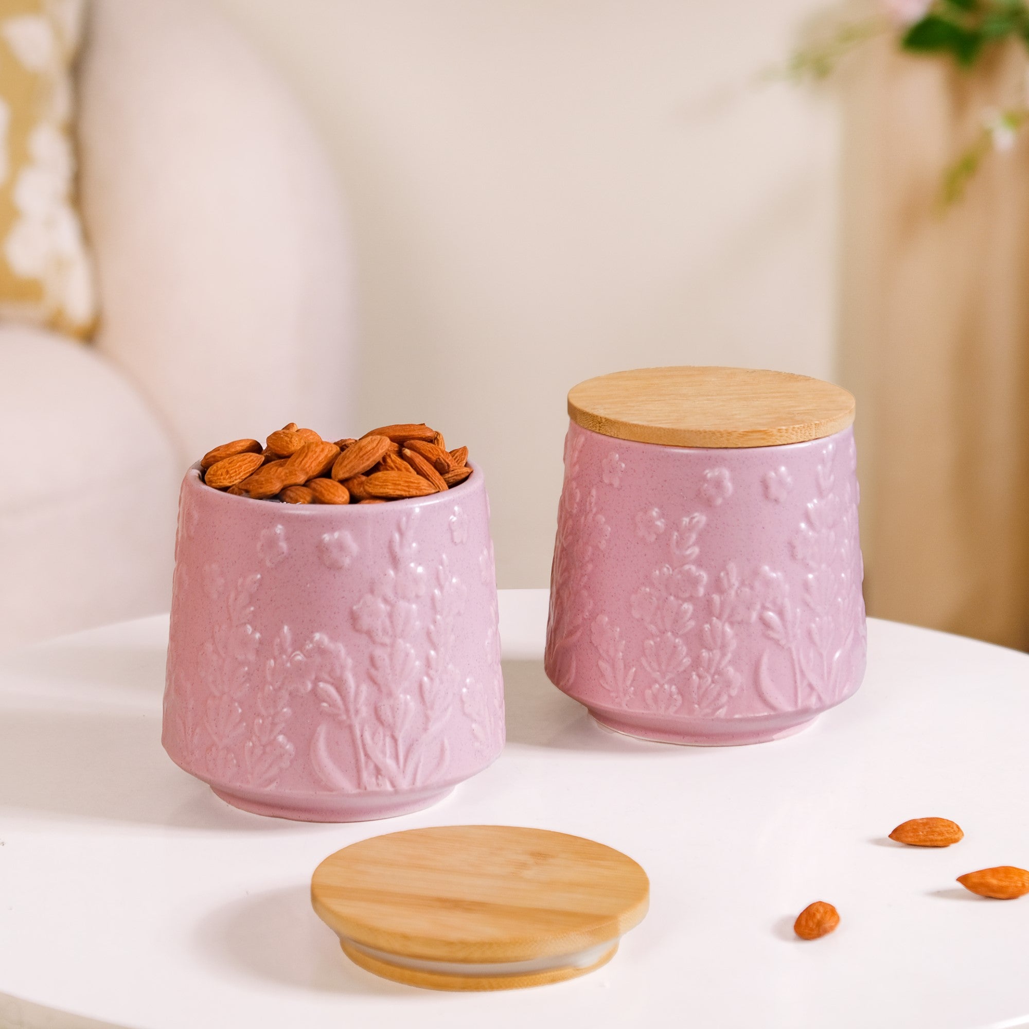 Embossed Snack Jar Set Of 2 Lavender Online - Premium Jar With Lid ...