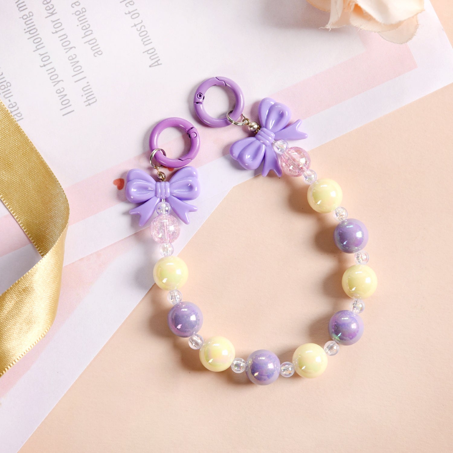 Dual Clasp Keychain With Bow And Beads Purple And White Online ...
