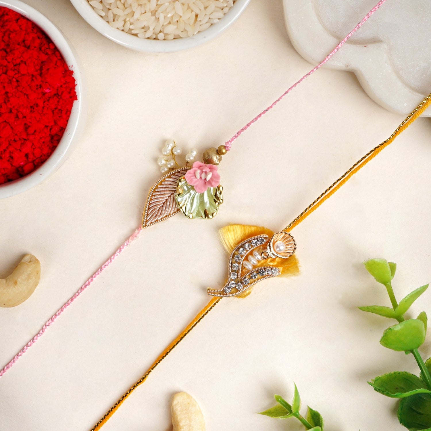 Leaf Embossed Rakhi For Brother Set Of 2 Online - Premium Gift Hamper ...
