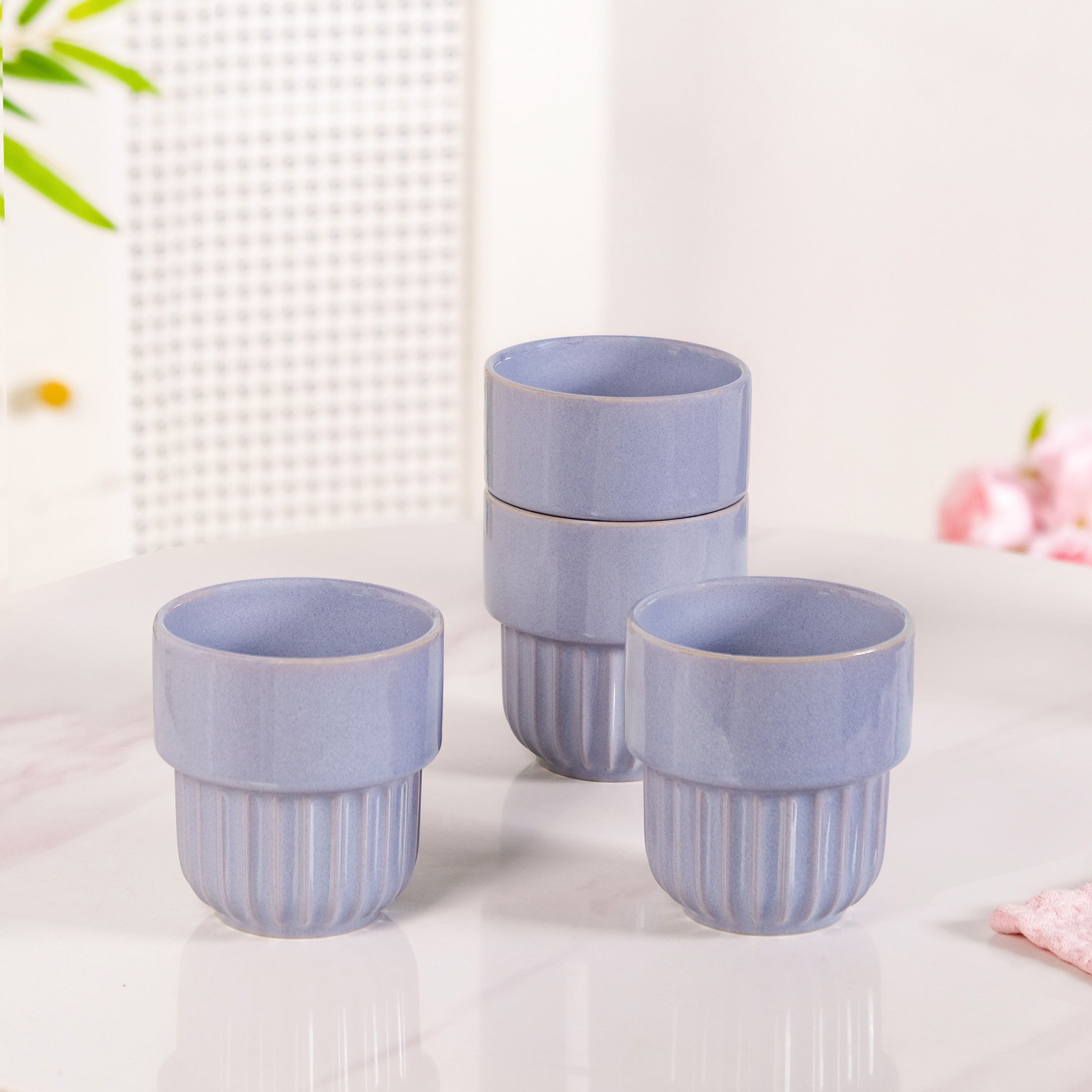 Lilac Grey Premium Stackable Ceramic Cup Set Of 4 280ml Online ...