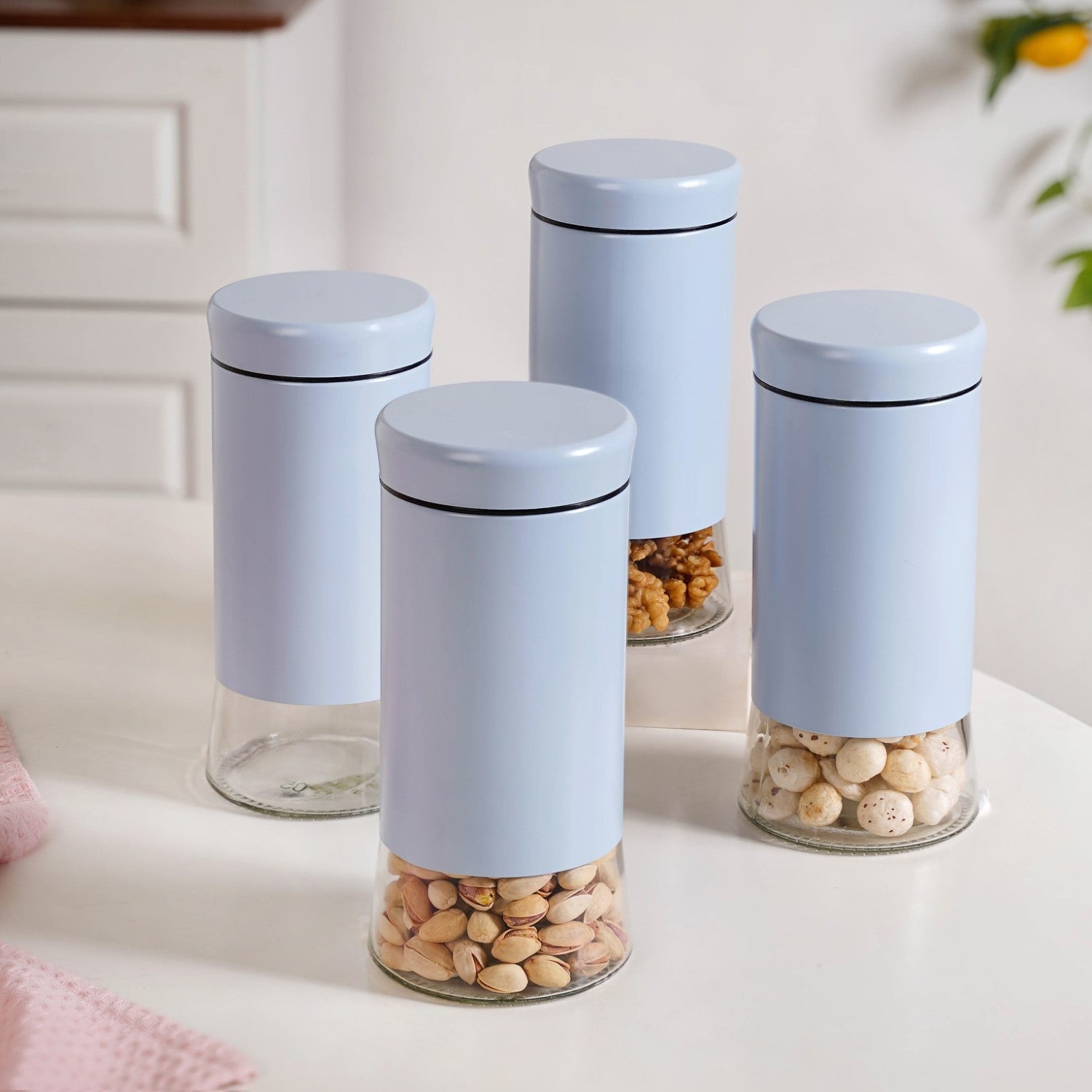 Metal Jars With Glass Bottom Set Of 4 1000ml Online - Premium Jar With ...
