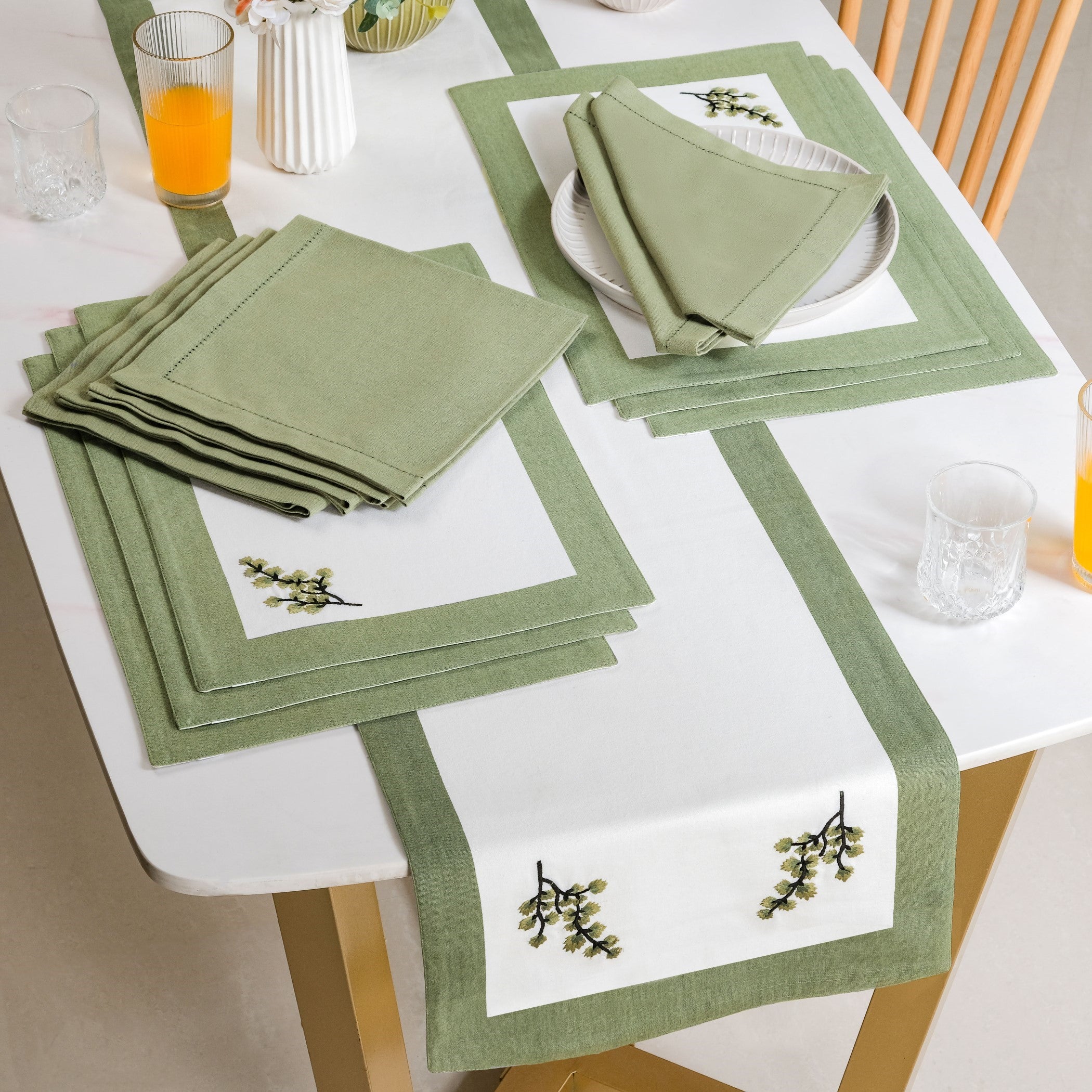 Midori Pure Cotton Table Placemat Runner And Napkin 13 Piece Set Online ...