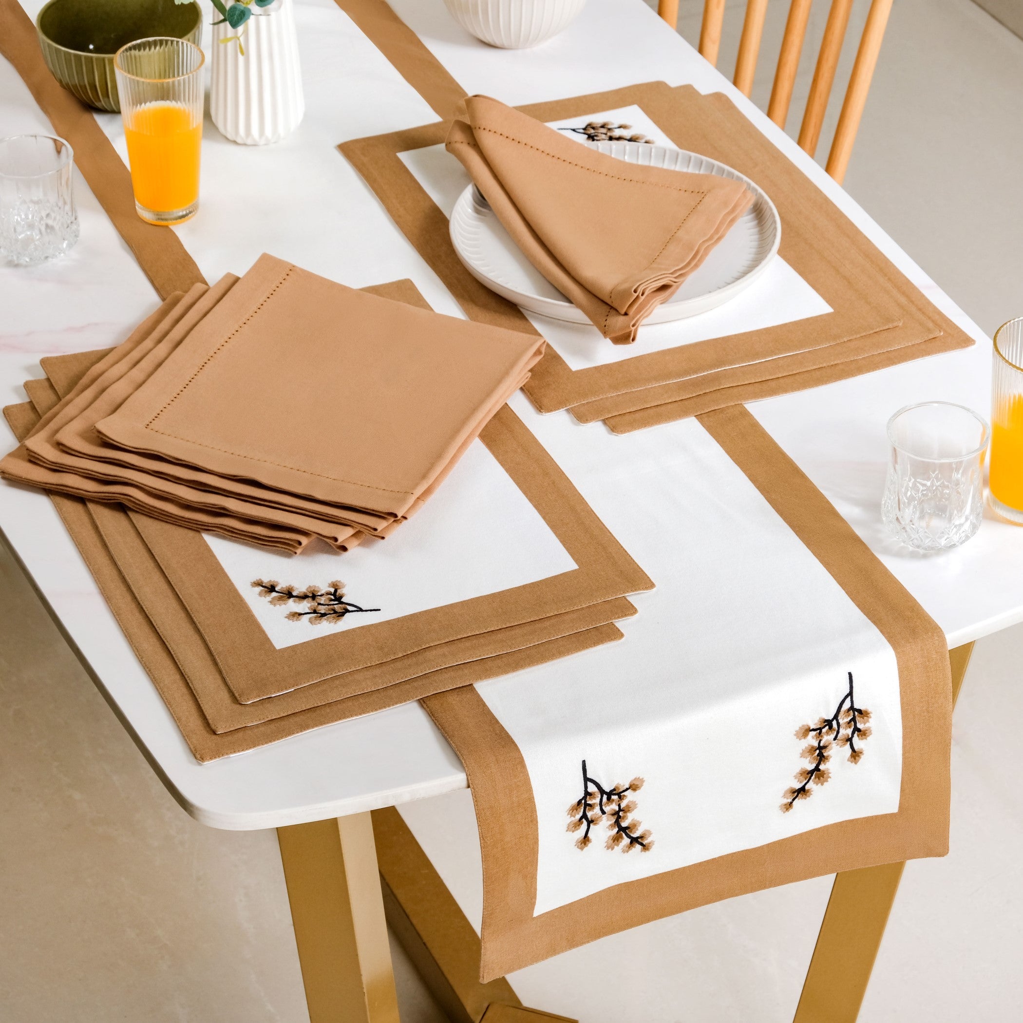 Midori Table Runner Placemats And Napkins 13 Piece Set In Brown Online ...