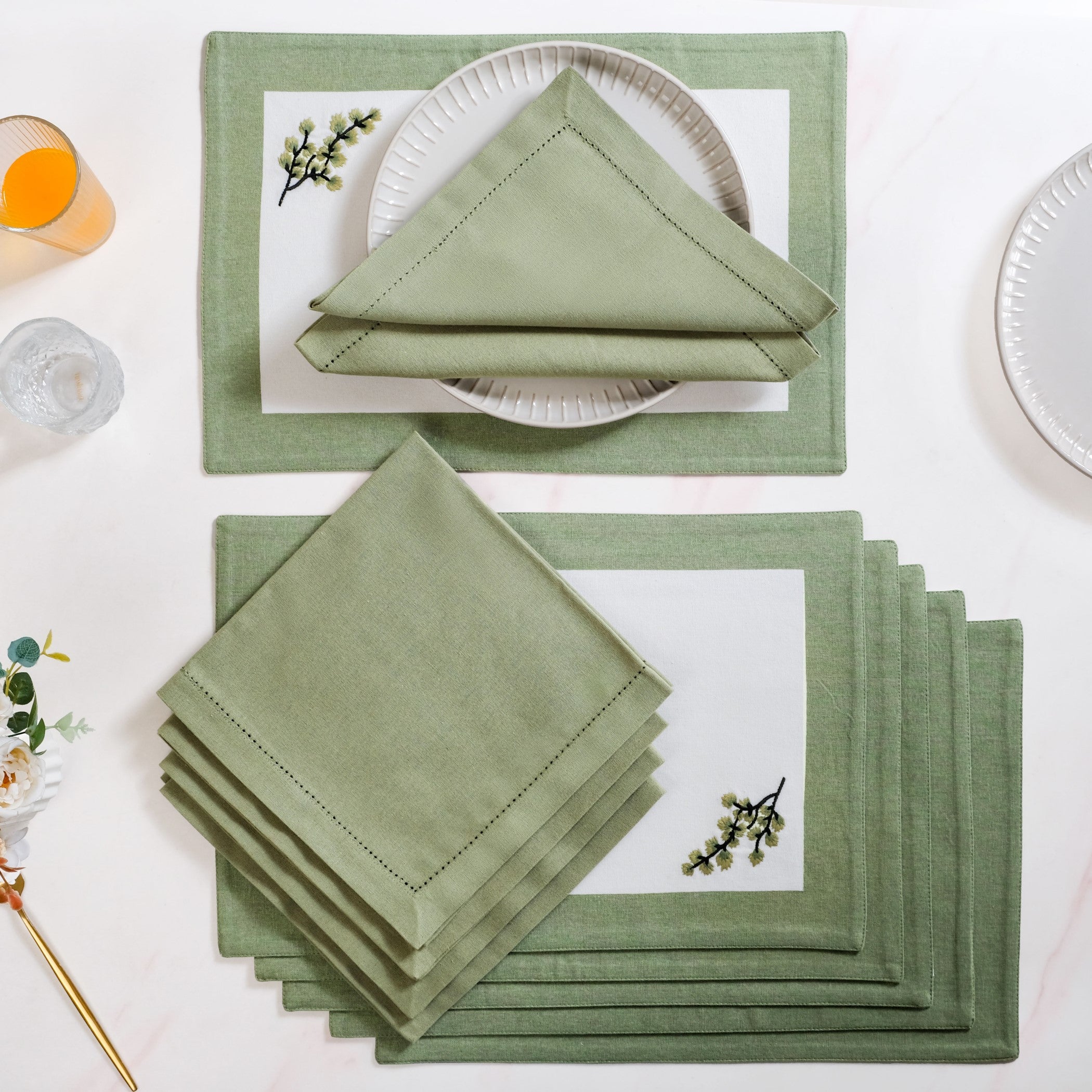 Midori Cotton Table Napkin And Mat Set Of 12 In Sage Green Online ...