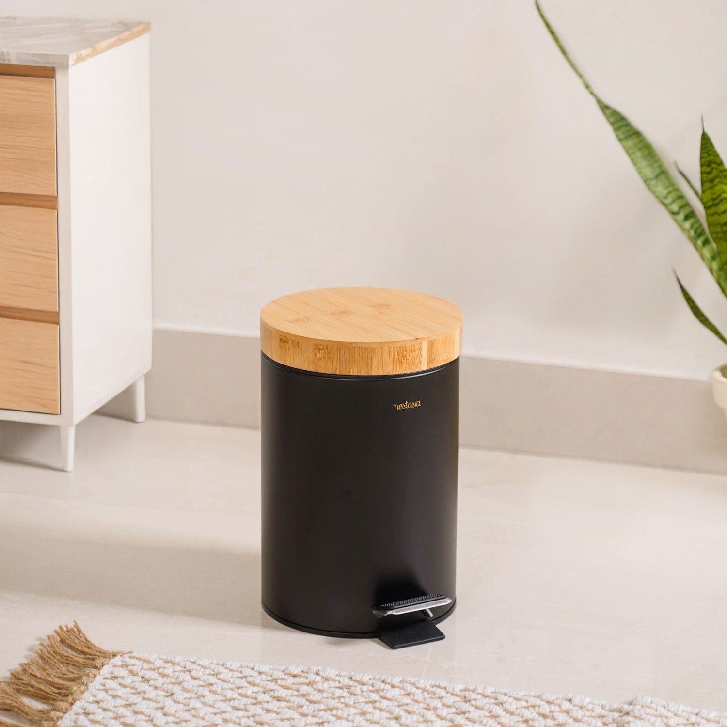 Modbin Bamboo Lid Metal Dustbin With Bucket Black 3000ml Online ...