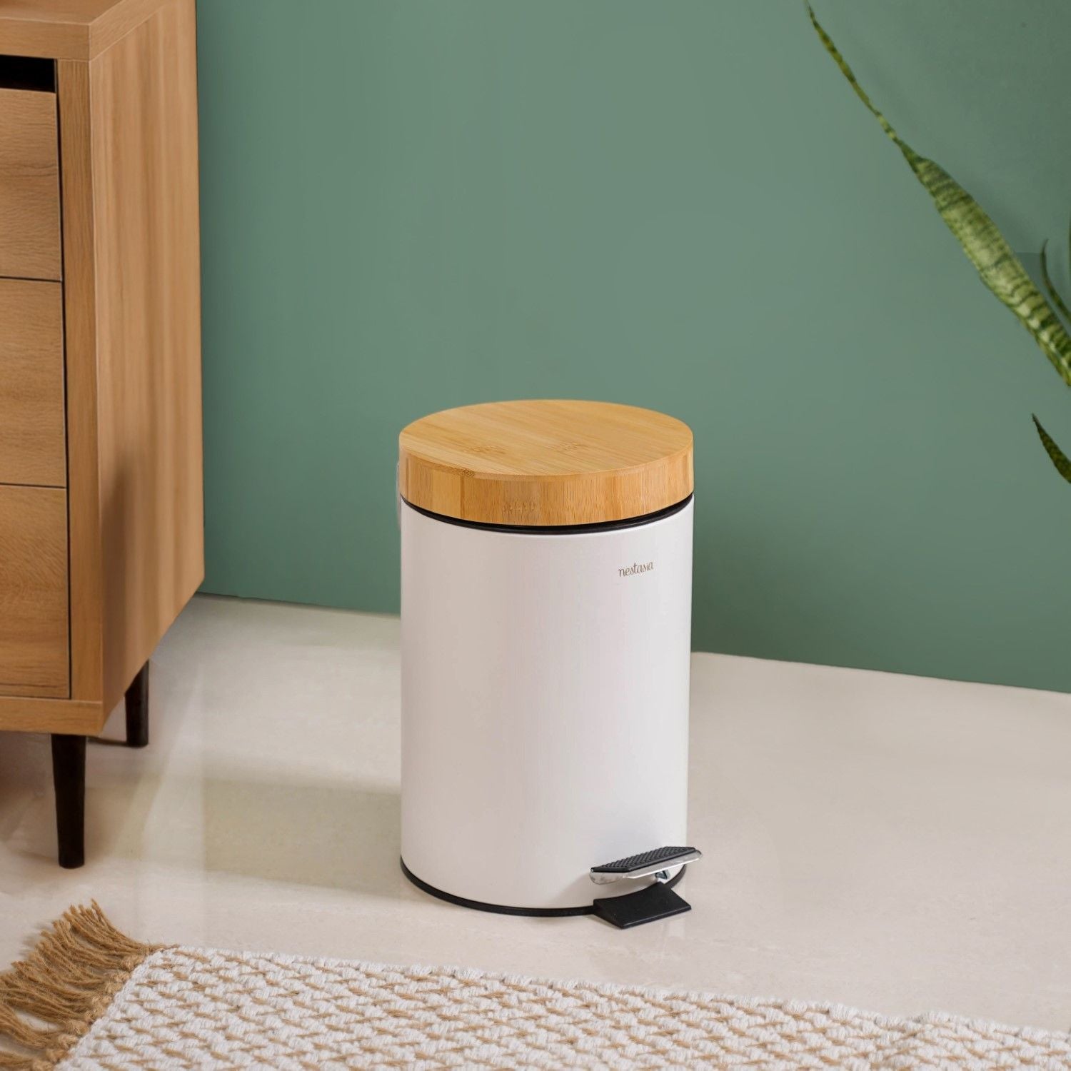 Modbin Bamboo Lid Metal Dustbin With Bucket White 3000ml Online ...