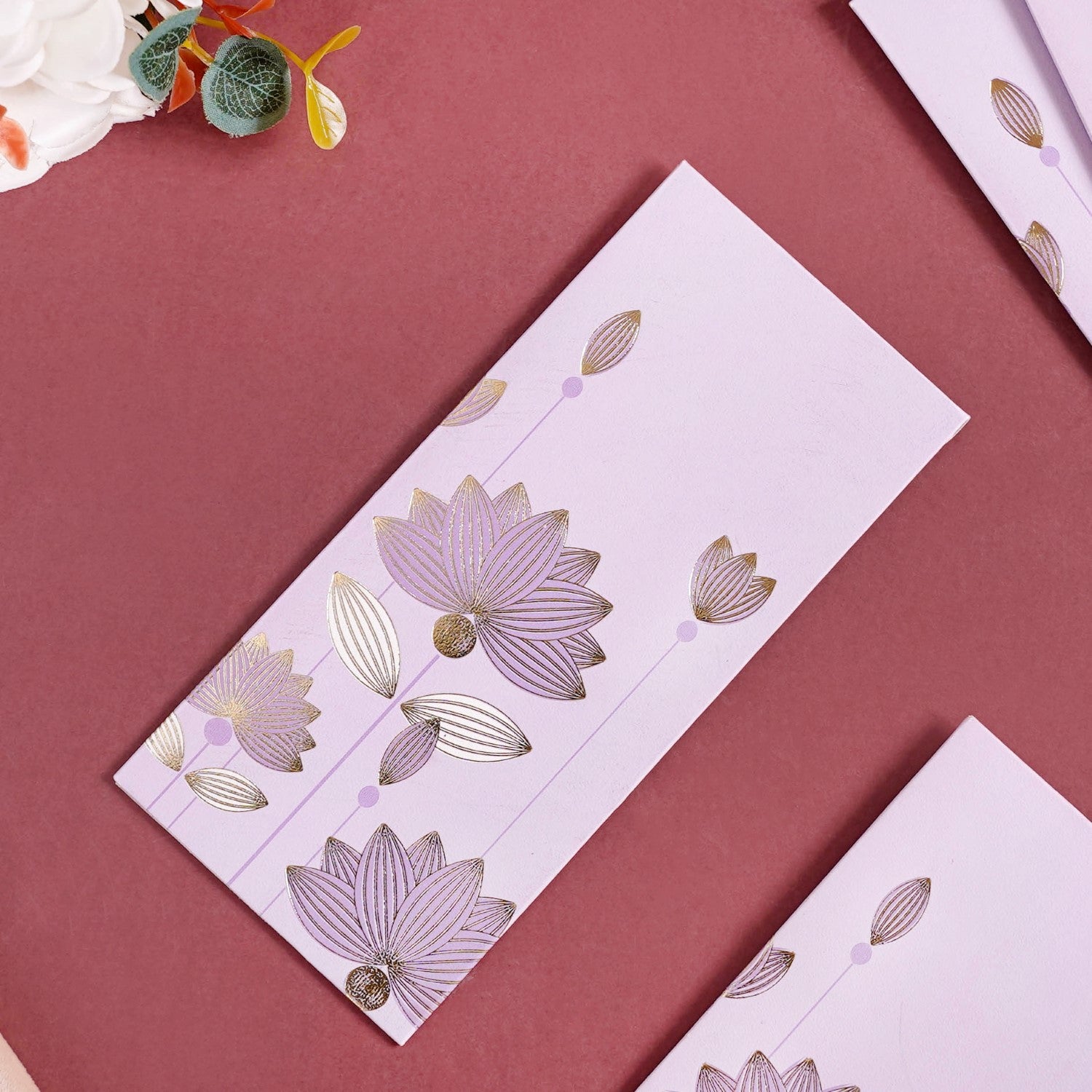 Gold Lotus Shagun Envelope Set Of 12 Lavender Online - Premium Envelope ...