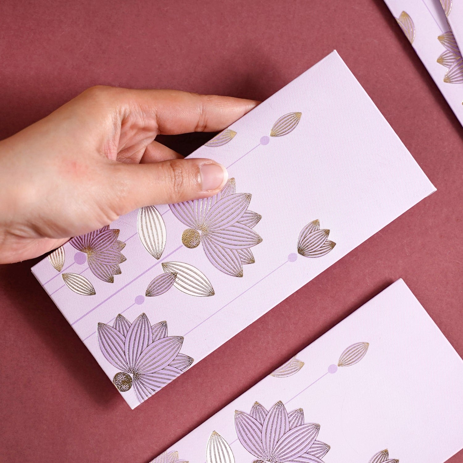 Gold Lotus Shagun Envelope Set Of 12 Lavender Online - Premium Envelope ...
