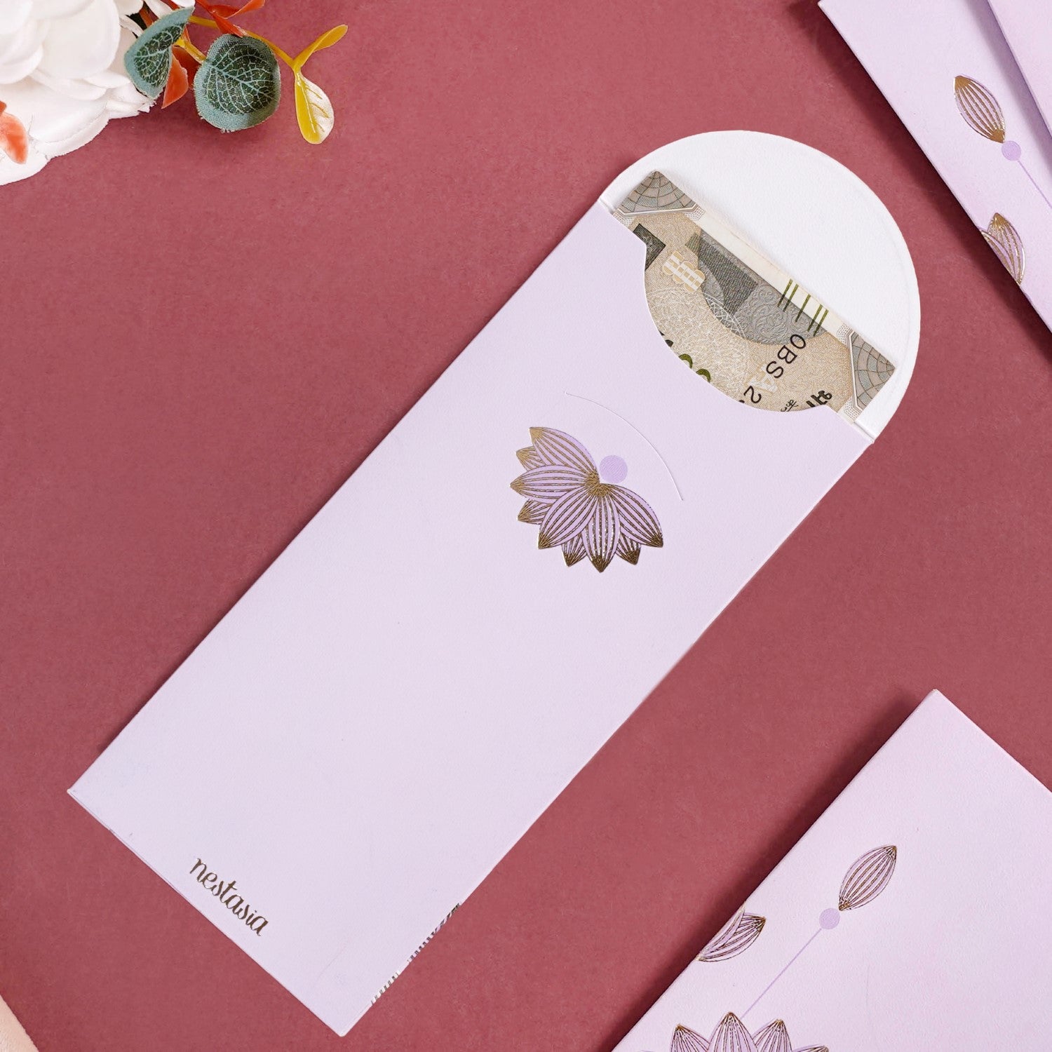 Gold Lotus Shagun Envelope Set Of 12 Lavender Online - Premium Envelope ...