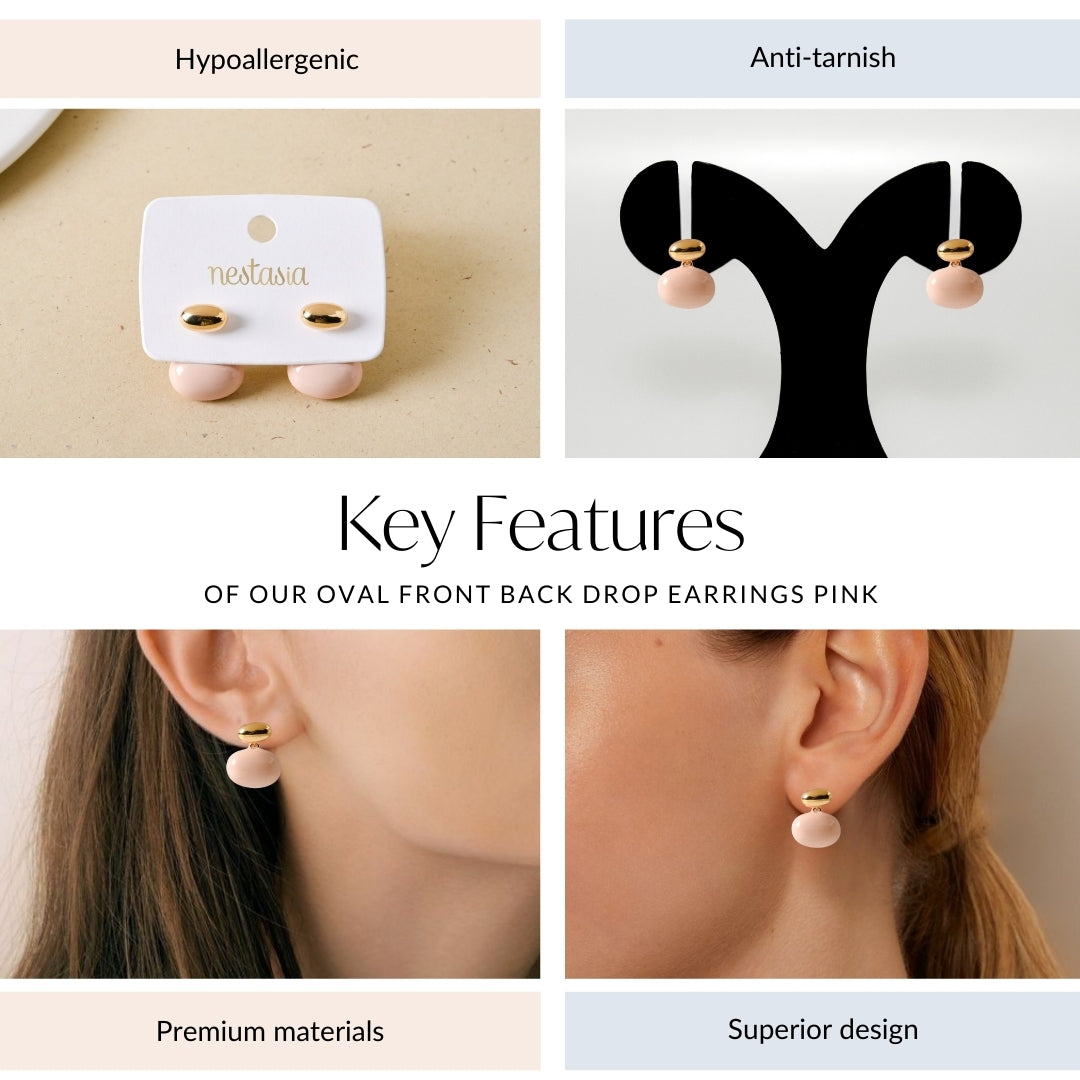 Jewellery Online - Premium Oval Front Back Drop Earrings Pink | Nestasia
